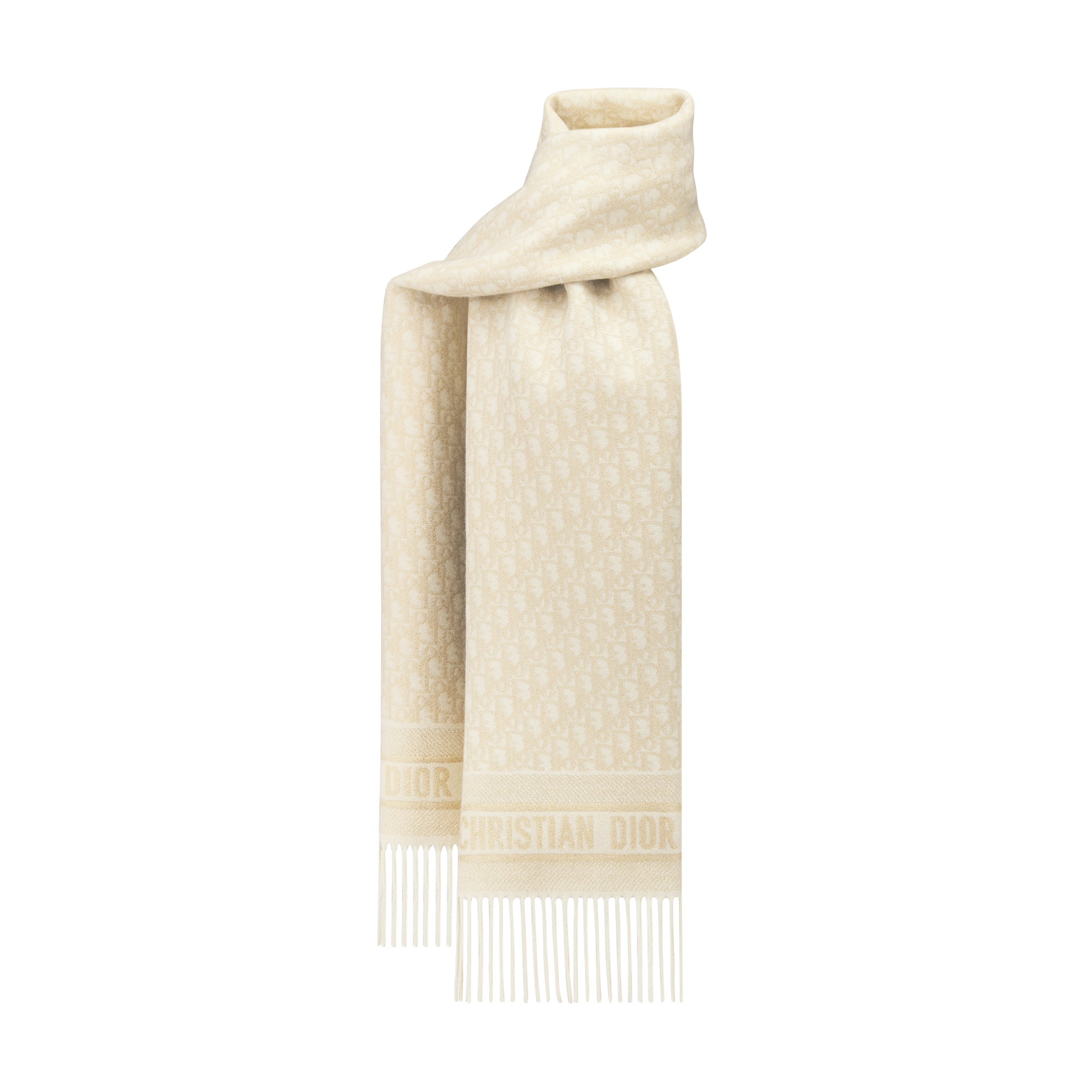 Dior Oblique Scarf Ecru Cashmere Blend and Gold-Tone Metallic Thread | DIOR