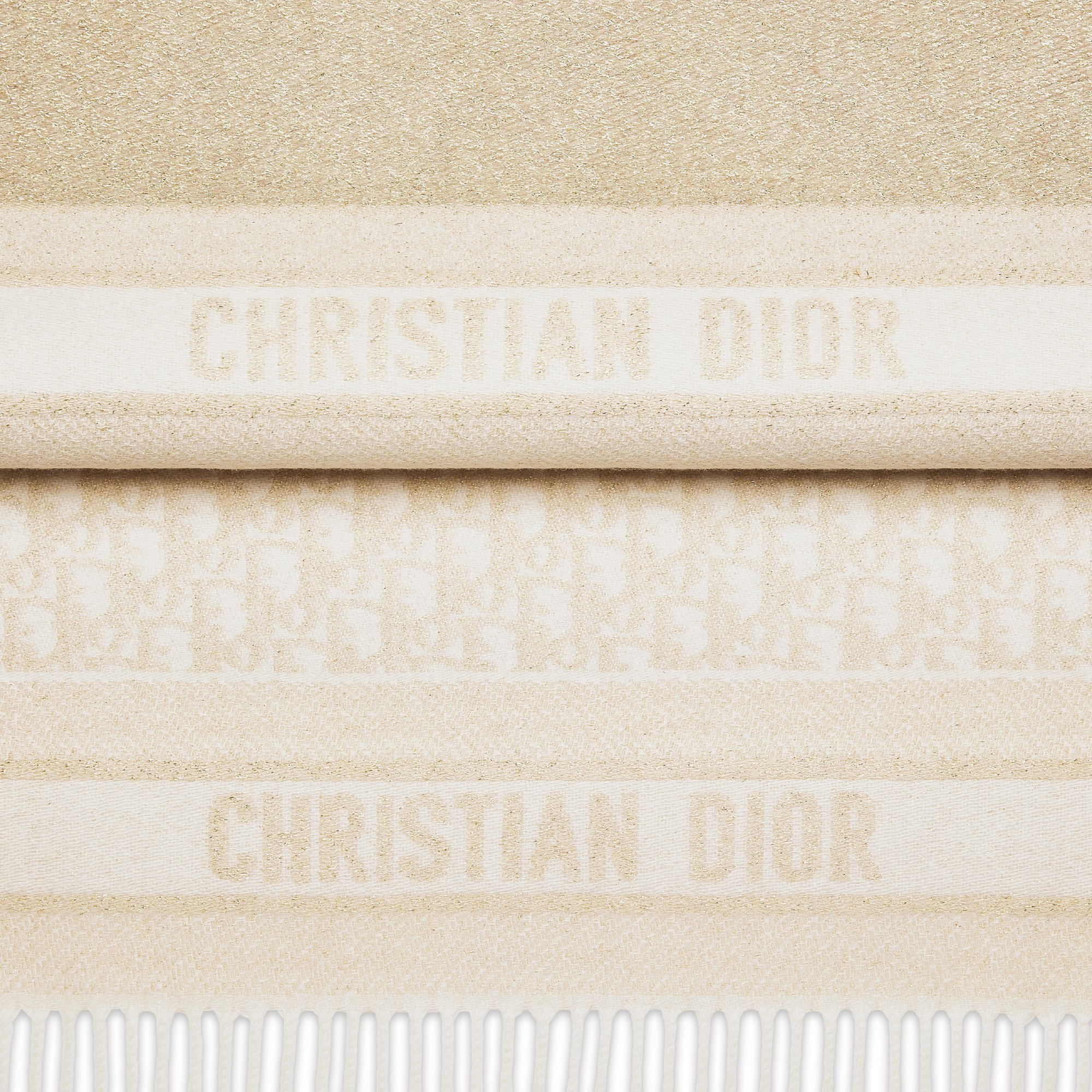 Sjaal met Dior Oblique-motief Ecrukleurige kasjmierblend en goudkleurig metallic draad | DIOR