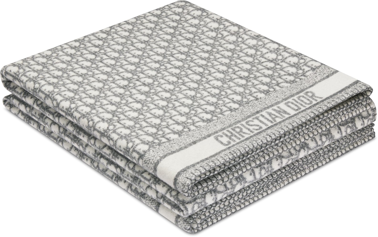 Plaid Dior Oblique Cachemire mélangé blanc et fils métallisés argentés ...