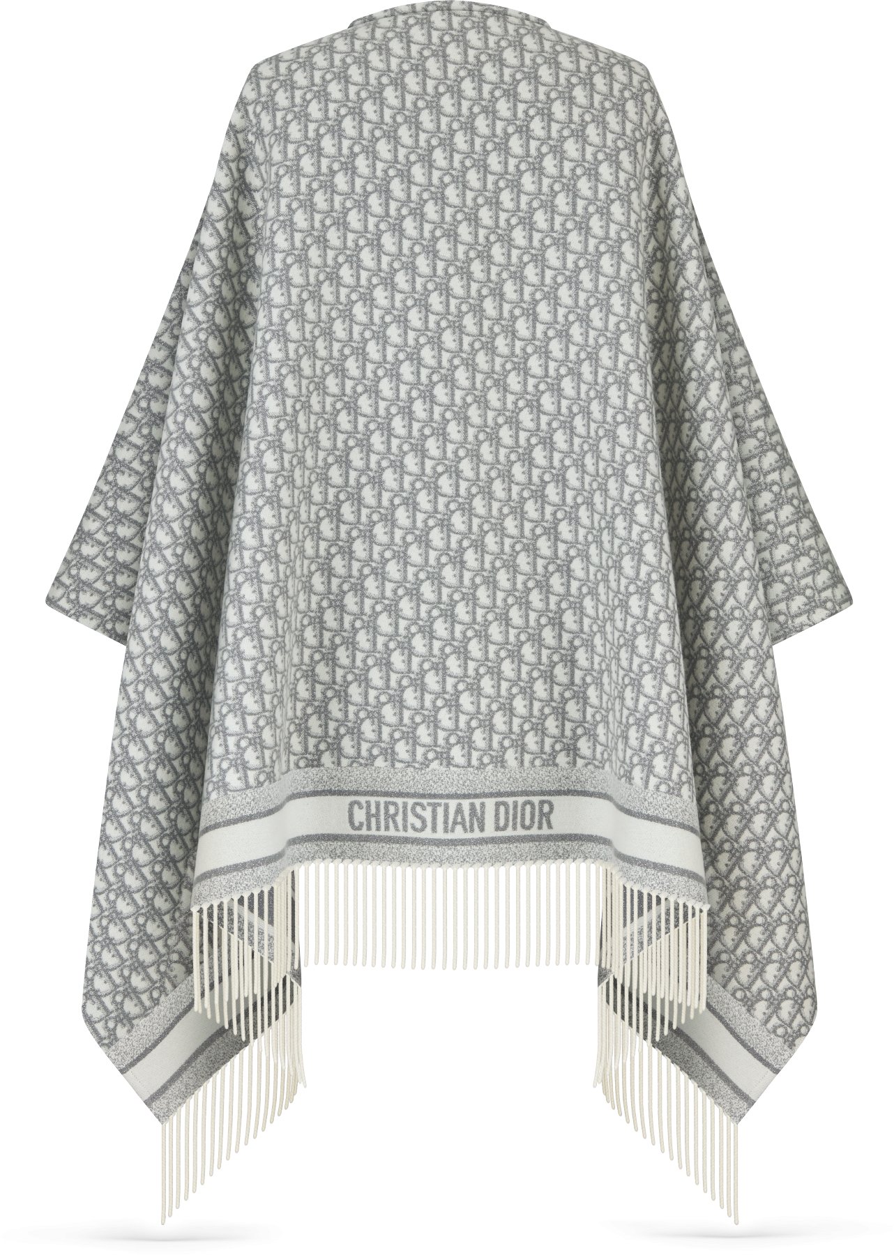 Dior Oblique Poncho White Cashmere Blend and Silver-Tone Metallic ...