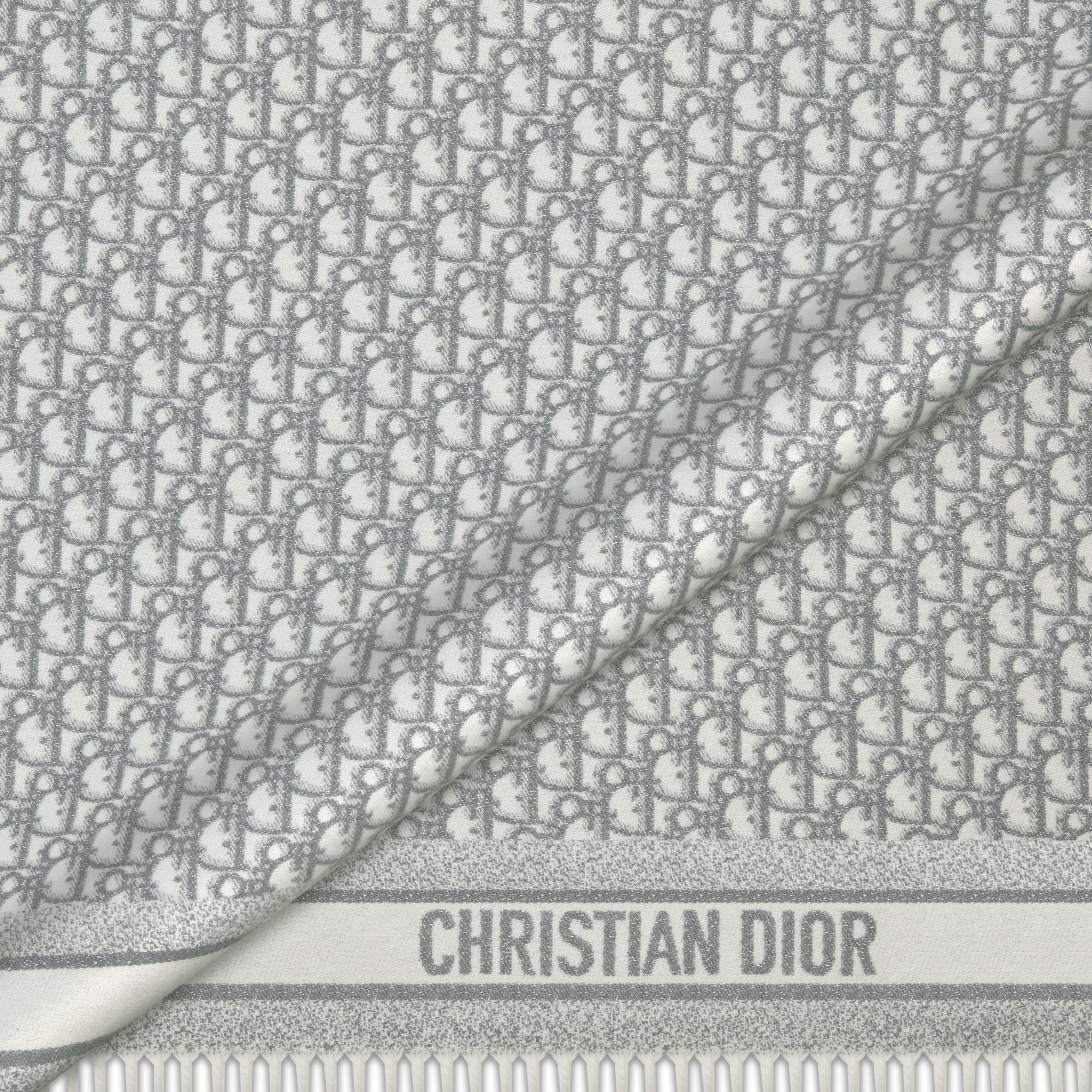 Dior Oblique Poncho White Cashmere Blend and Silver-Tone Metallic Thread | DIOR