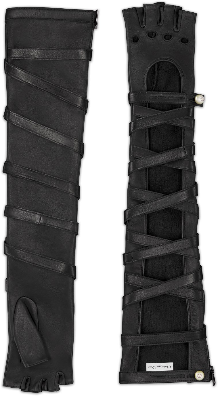 Long Fingerless Gloves Black Lambskin Dior