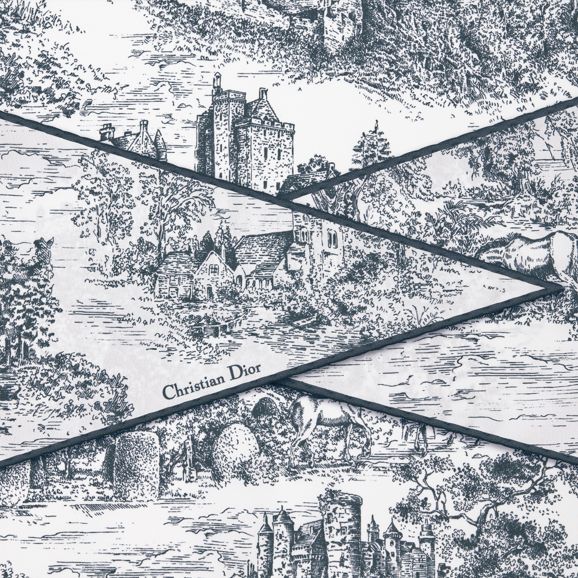 Toile de Jouy Scotland Dior Diamond White and Navy Blue Silk Twill | DIOR