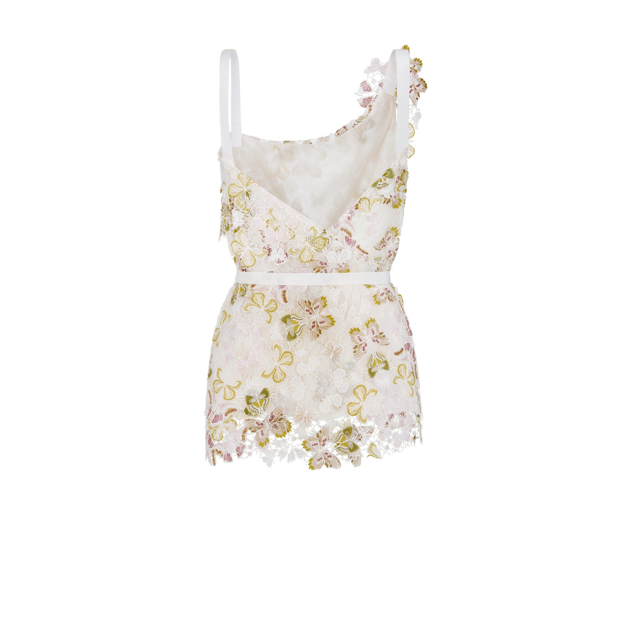 Sleeveless Blouse White Cotton-Blend Lace with Multicolor Allover Butterfly Motif | DIOR