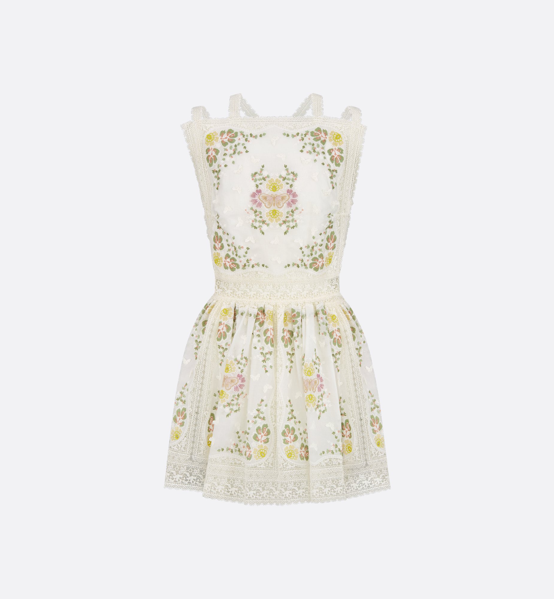 Short Flared Dress White Cotton-Blend Lace with Multicolor Short Flared Dress White Cotton-Blend Lace with Multicolor