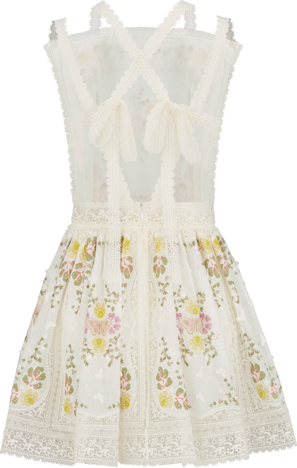 Short Flared Dress White Cotton-Blend Lace with Multicolor Allover ...