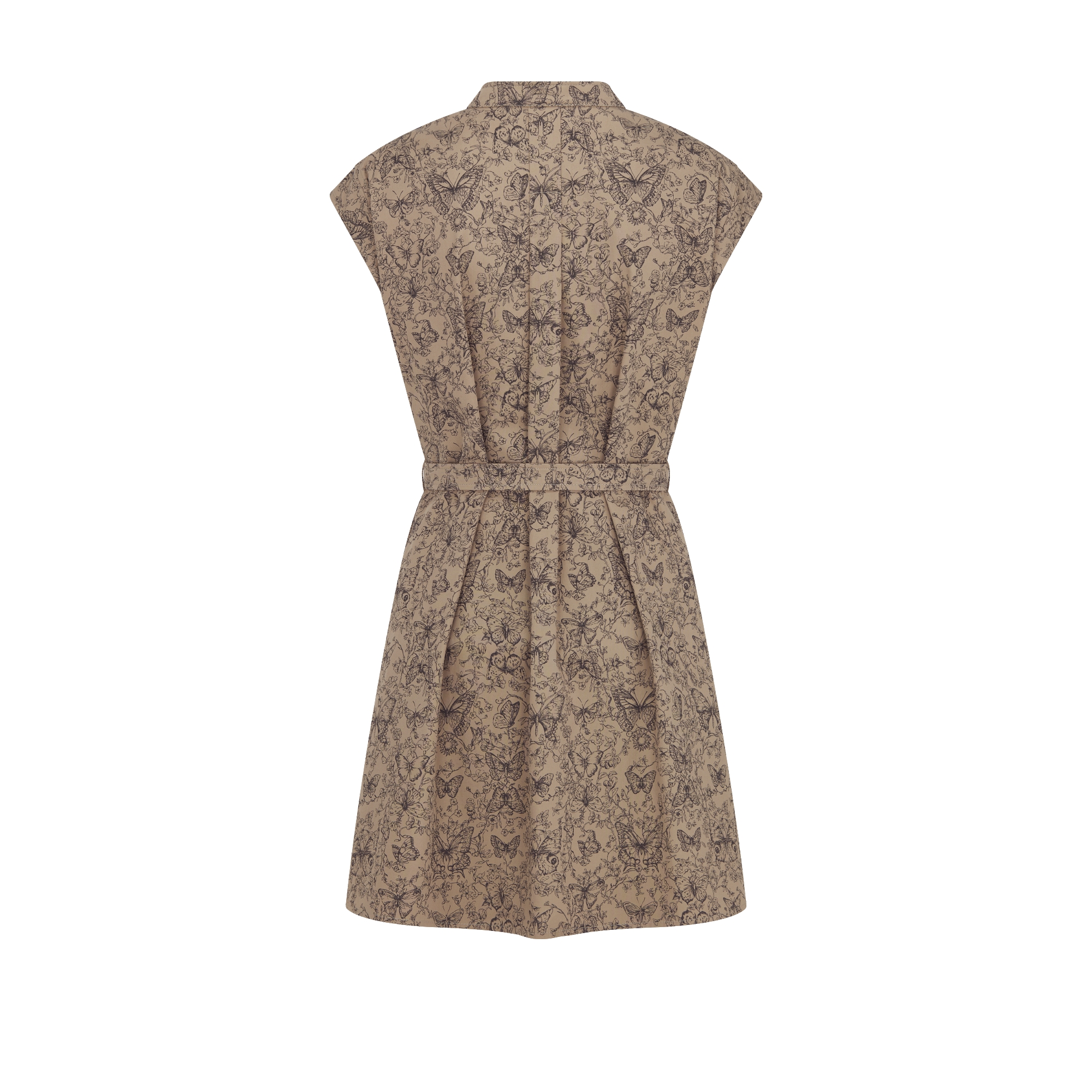 Short Belted Shirtdress Beige Cotton Gabardine with Black Toile de Jouy ...