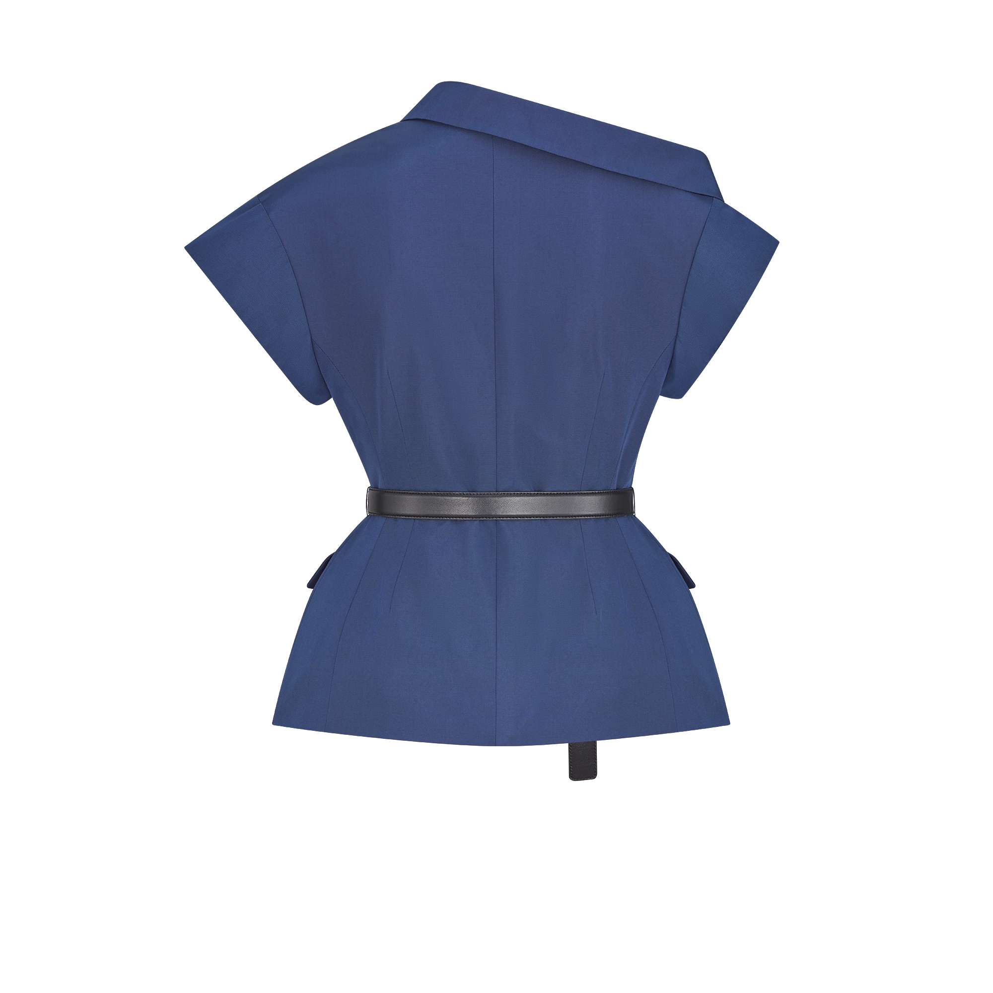 Asymmetric Short-Sleeved Jacket with Belt Navy Blue Silk and Cotton ...