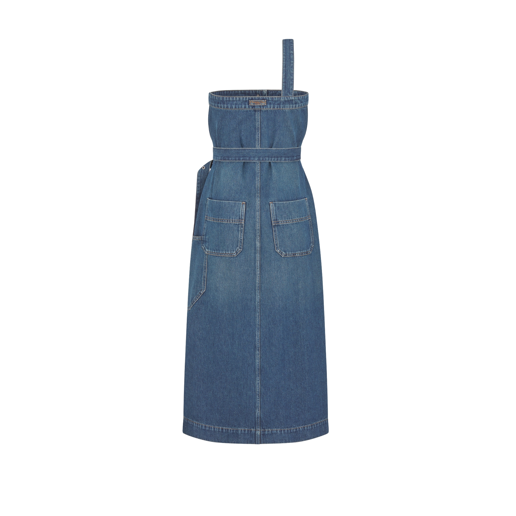 Mid-Length Asymmetric Dress Blue Lightweight Stonewashed Cotton Denim ...