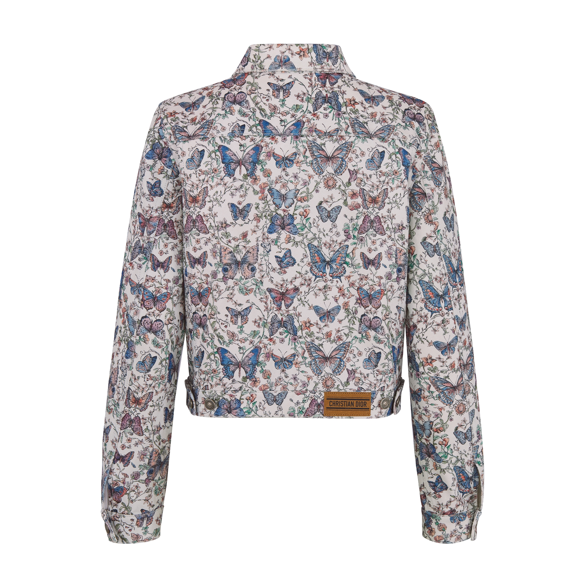 Jacket White Cotton Denim with Multicolor Toile de Jouy Papillon Motif ...