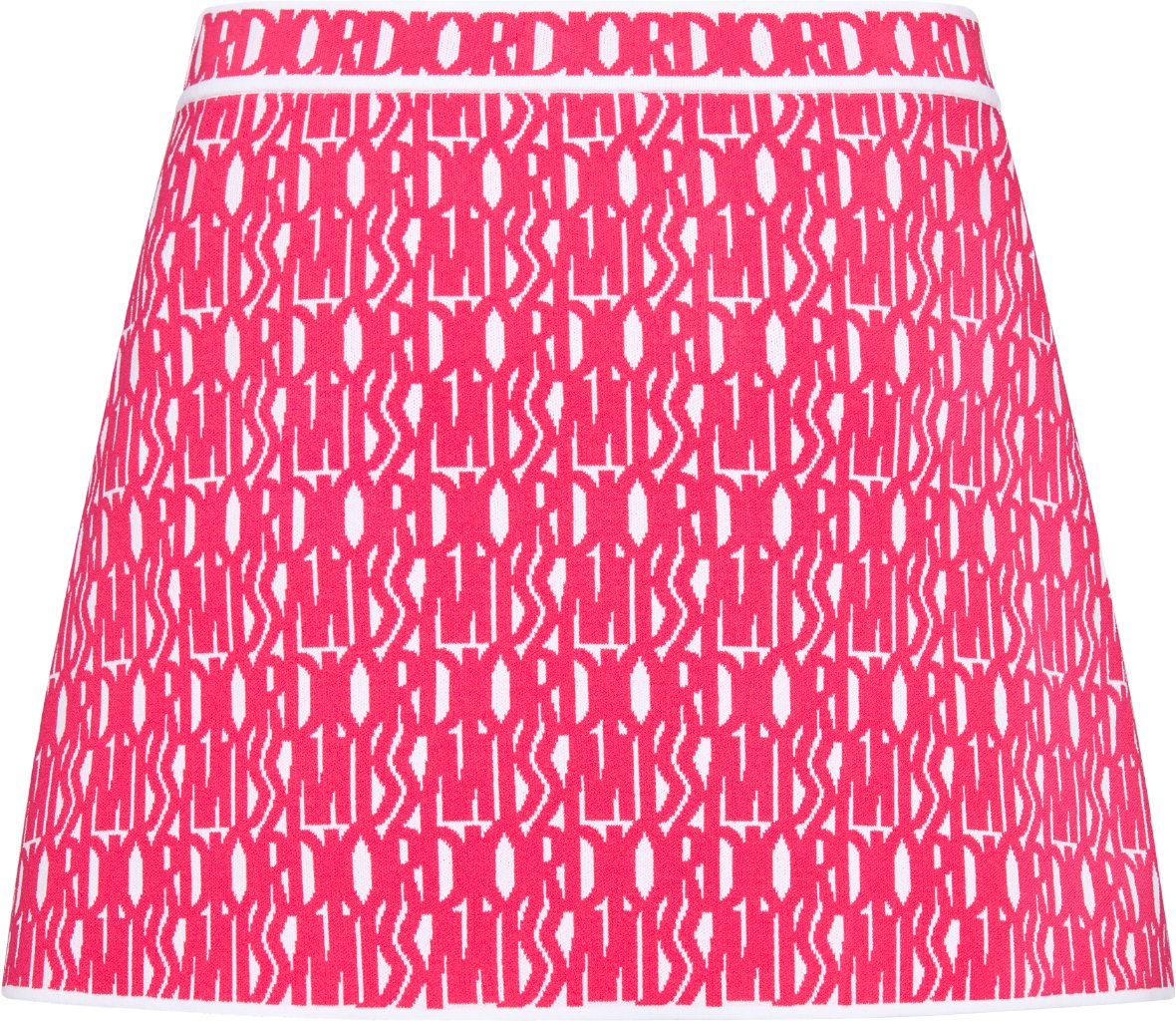 Uitlopende minirok uit de Miss Dior-lijn Technisch wit breisel met roze ...