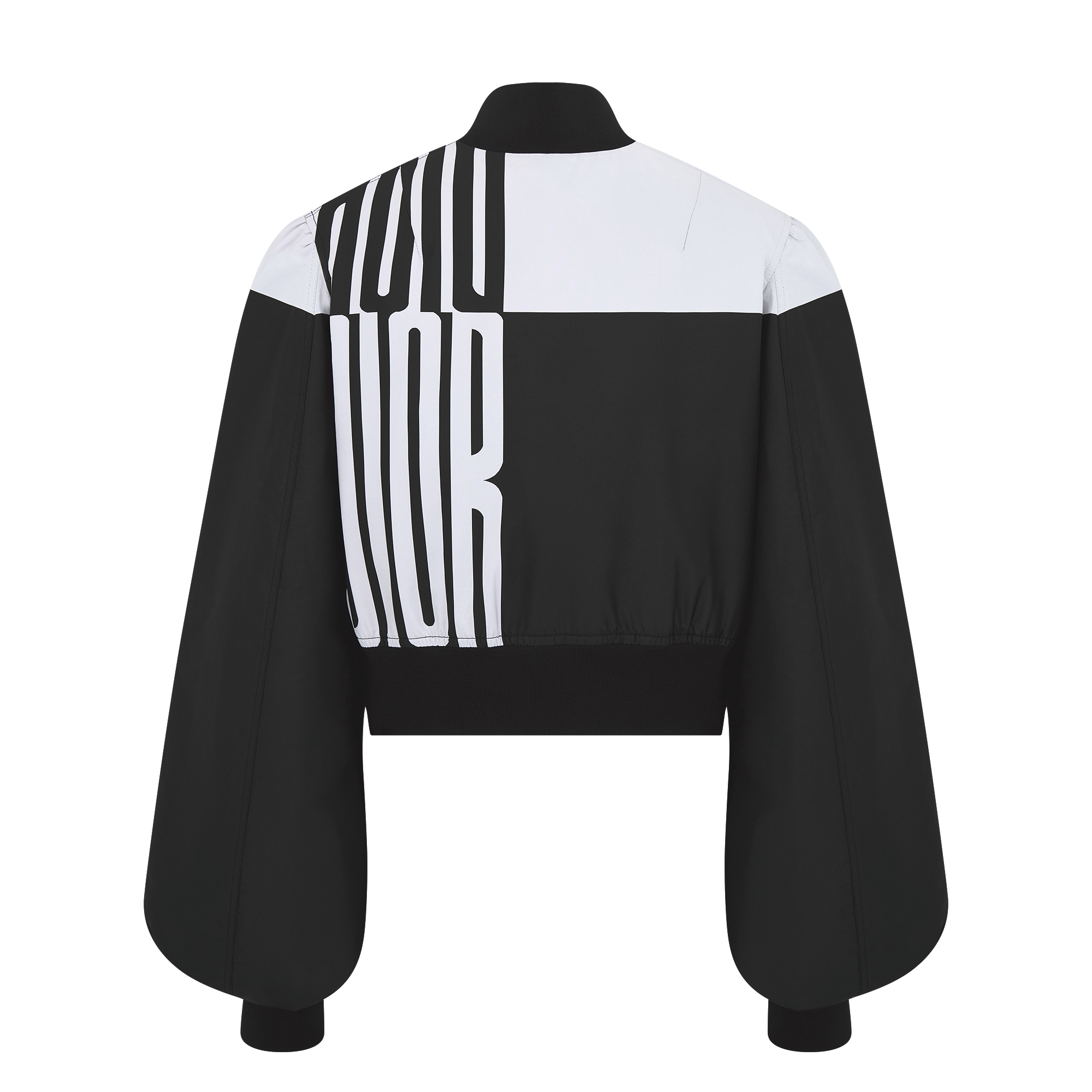 Cropped Bomber Jacket with Bishop Sleeves Black and White Jacquard ...