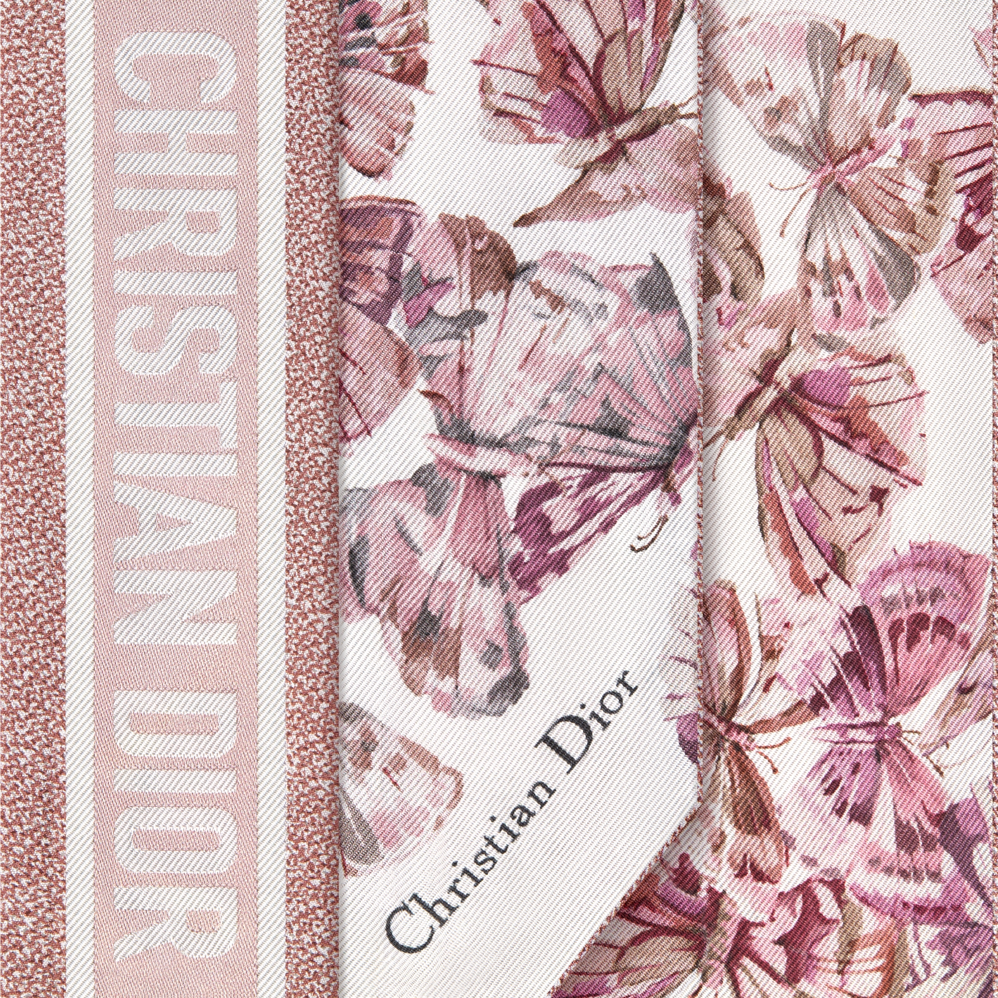 Dior Camo Papillon Mitzah Scarf White and Pale Pink Silk Jacquard | DIOR