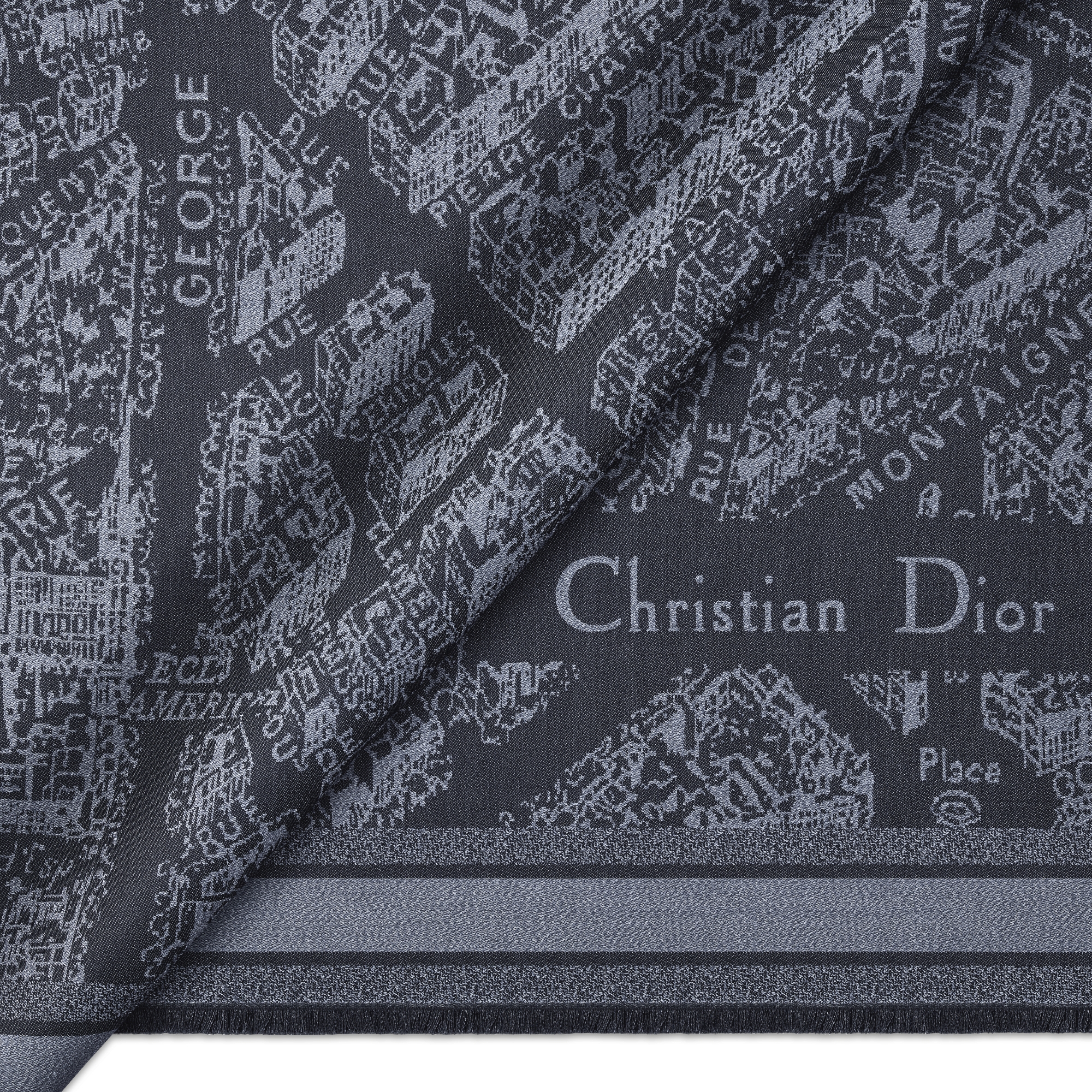 Chal Plan de Paris Seda y lana en azul denim y negro | DIOR