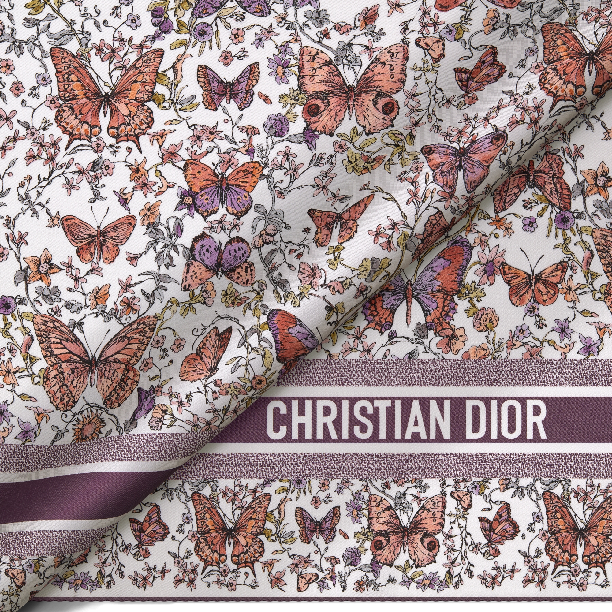 Toile de Jouy Papillon 90 Square Scarf White Multicolor Silk Twill | DIOR
