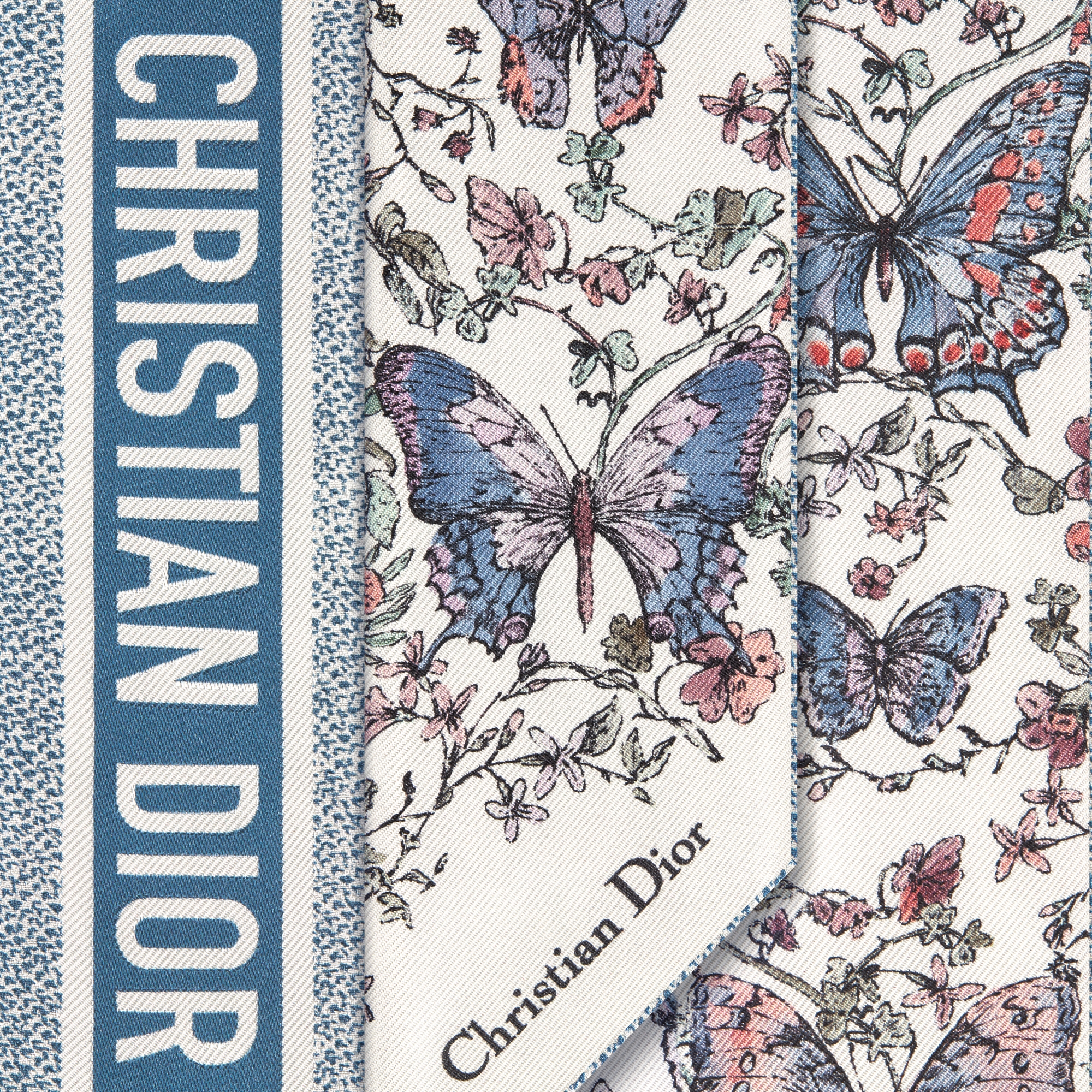 Toile de Jouy Papillon Mitzah Scarf White and Blue Silk Twill | DIOR
