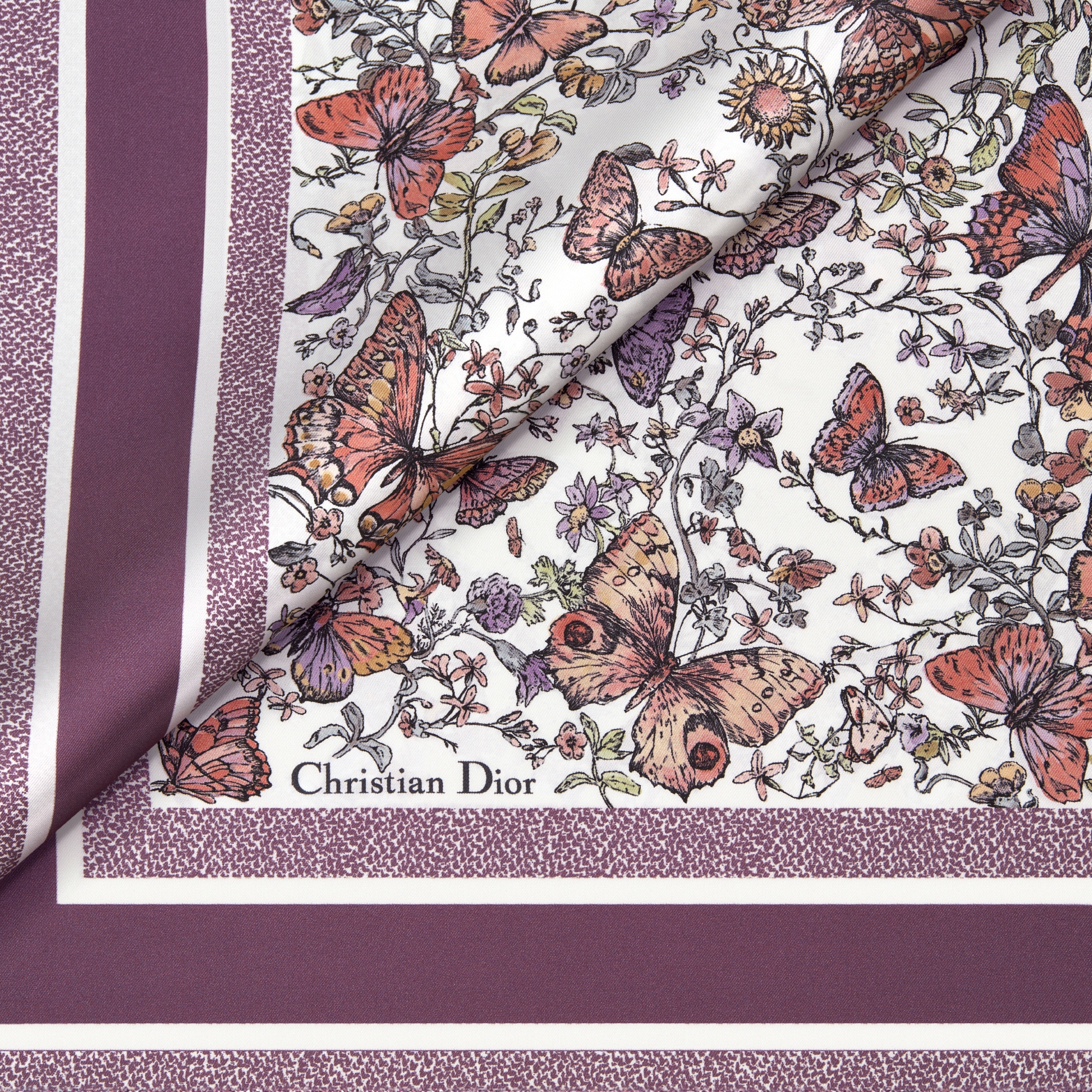 Dior Silk Top Toile de Jouy Papillon Twill de soie blanche multicolore ...