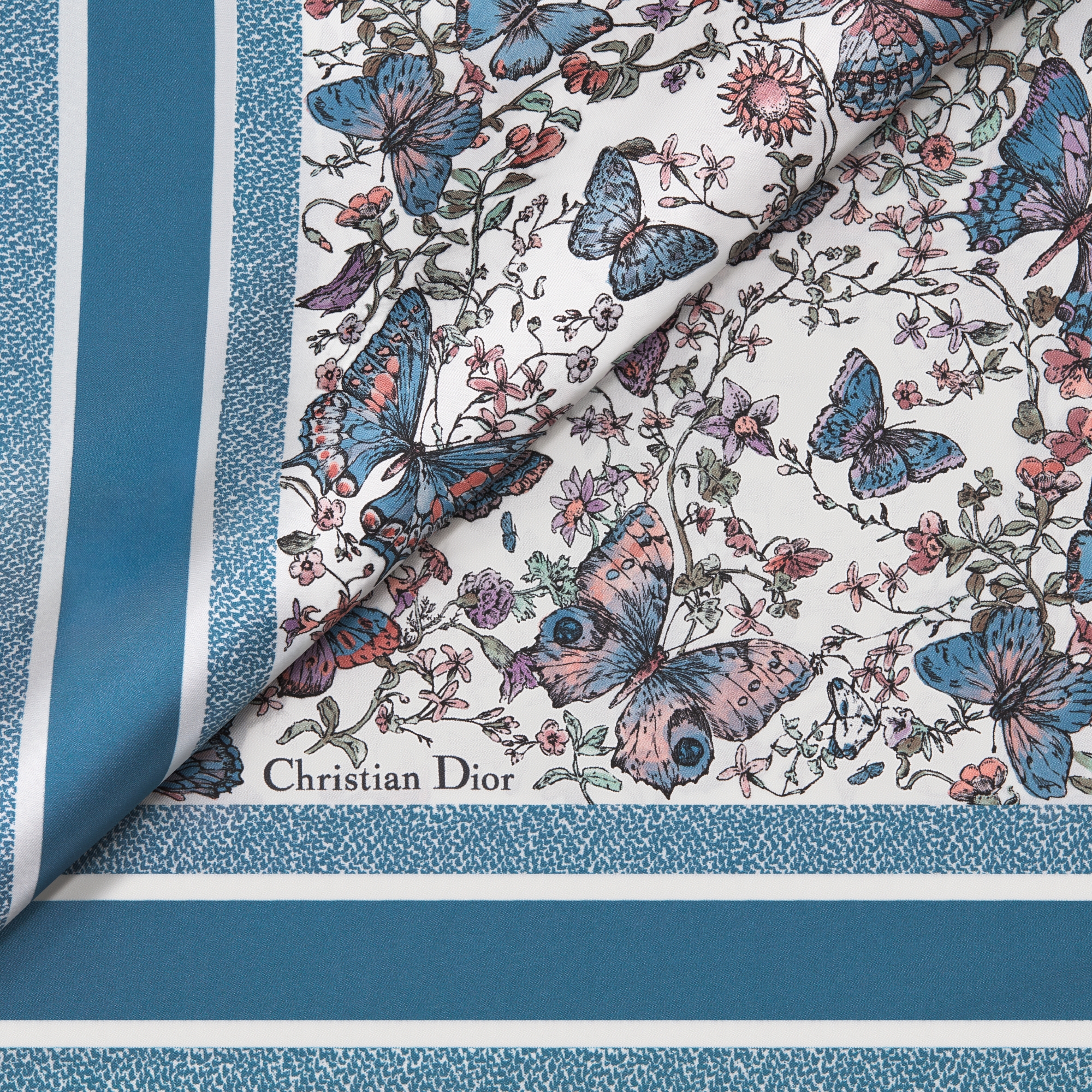 Dior Silk Top Toile de Jouy Papillon Twill de soie blanche et bleue | DIOR