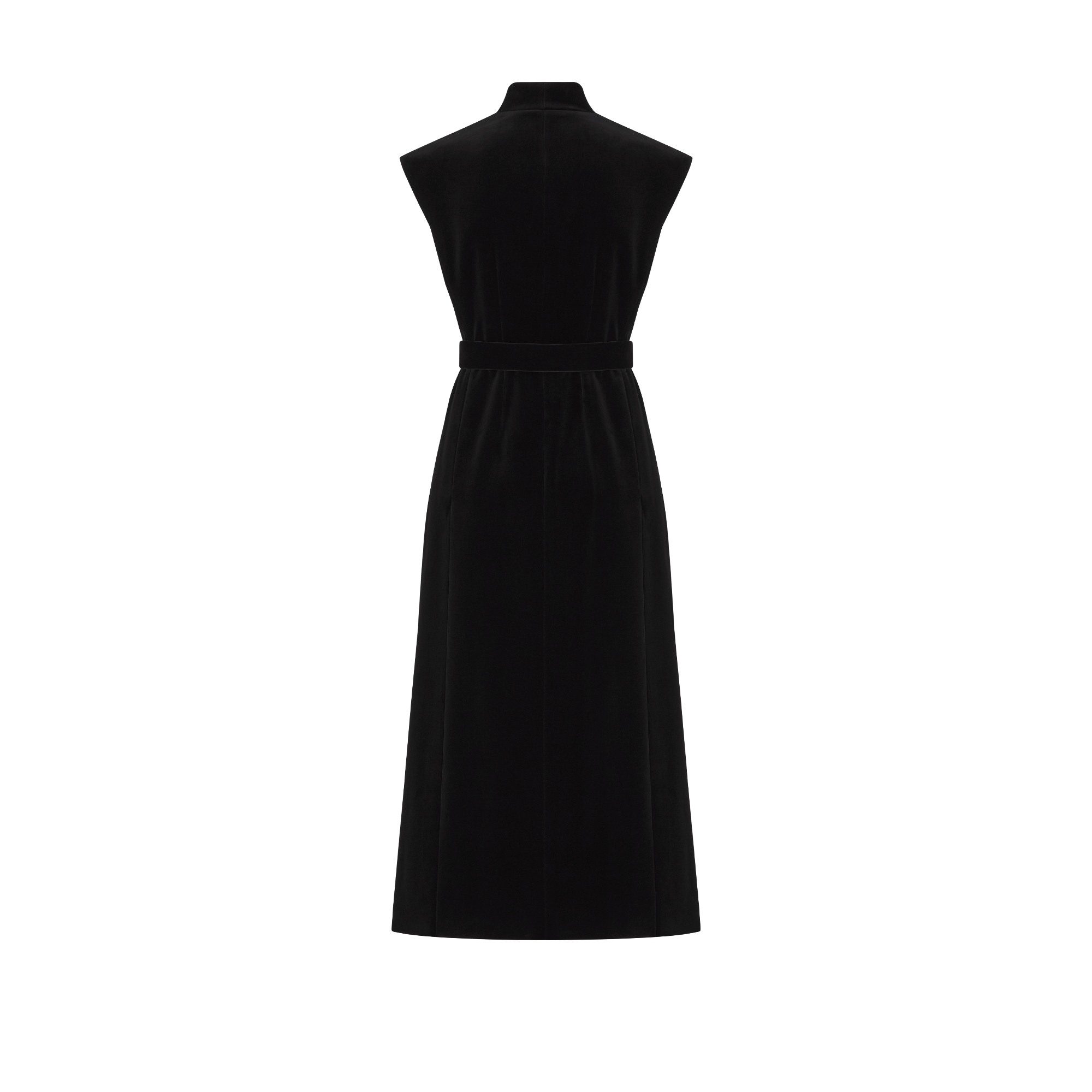 Mid-Length Belted Dress Black Cotton Velvet | DIOR