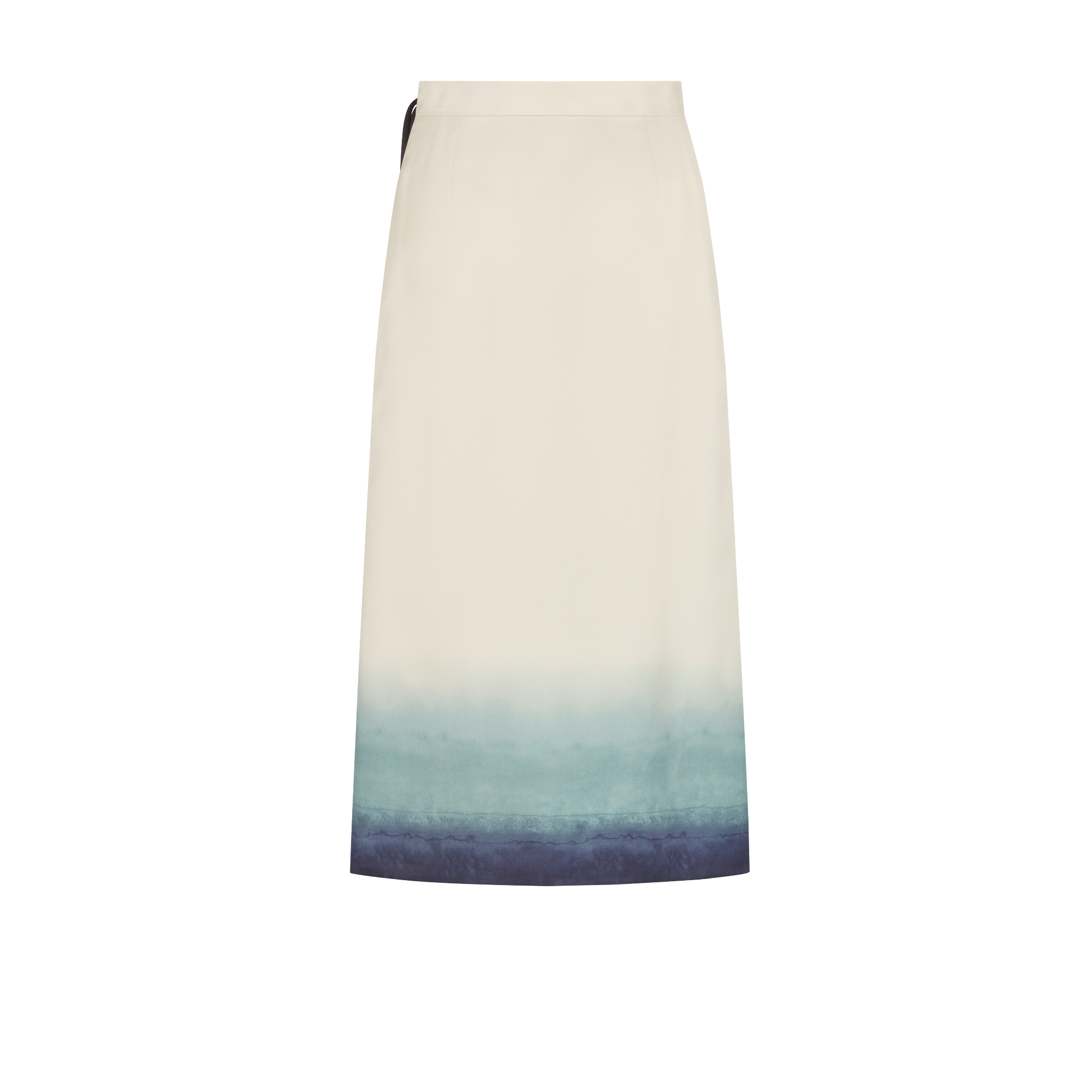 Mid-Length Straight-Cut Wrap Skirt White Silk Twill with Multicolor ...