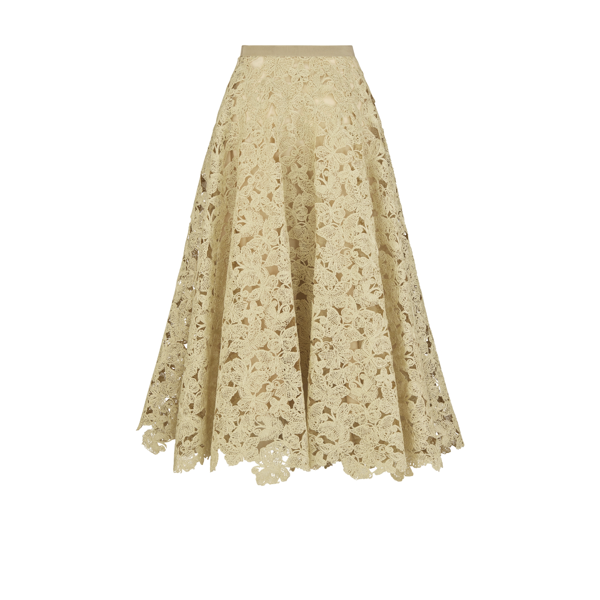 Dioriviera Mid-Length Skirt Beige Raffia-Effect Technical Lace with ...