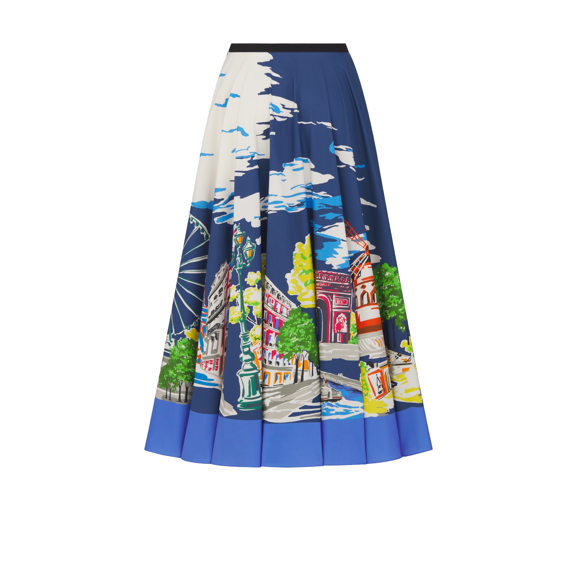 Dior Souvenir Mid-Length Flared Skirt Blue Multicolor Cotton and Silk ...