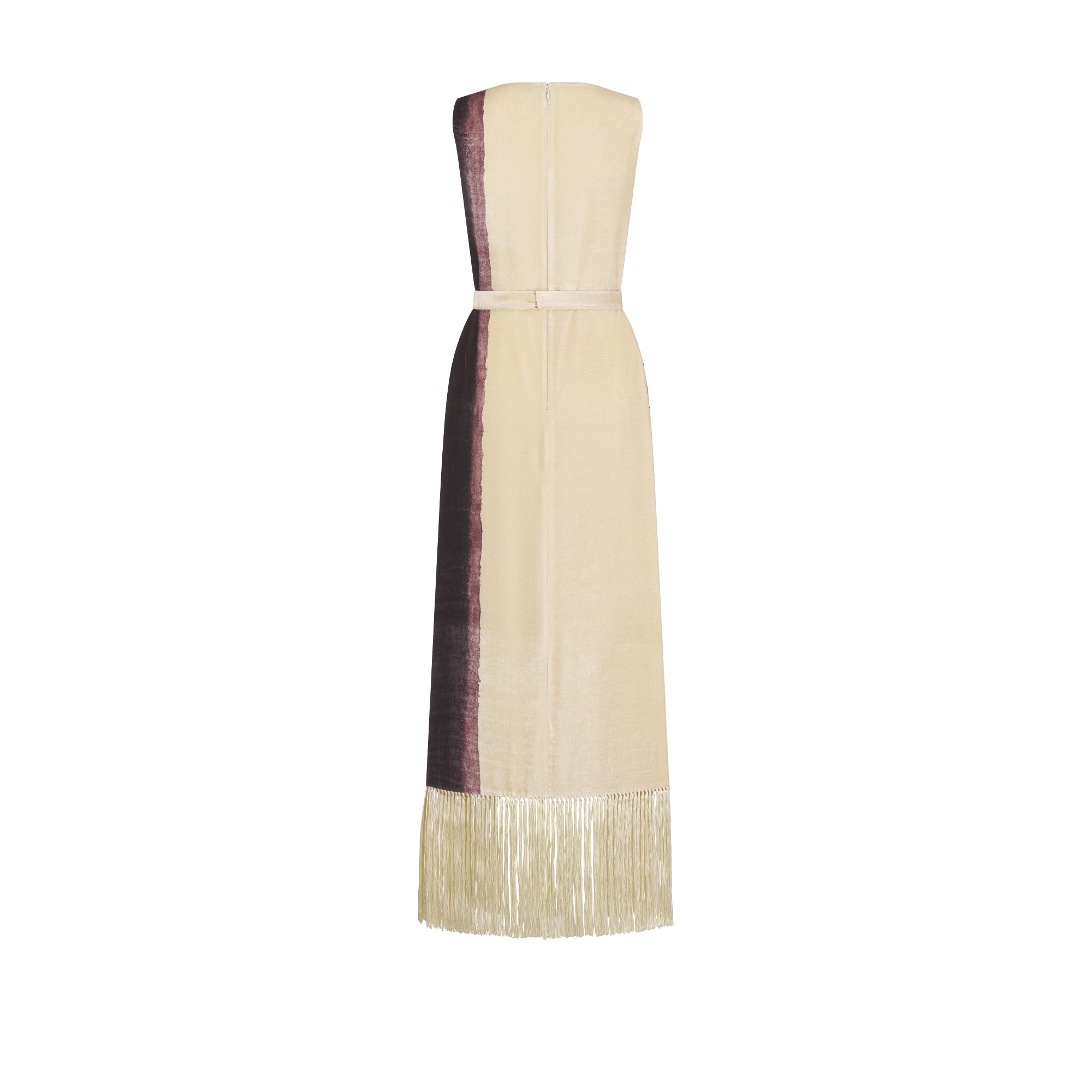 Long Fringed Dress White Silk Velvet with Multicolor Dior Pivoine Motif ...