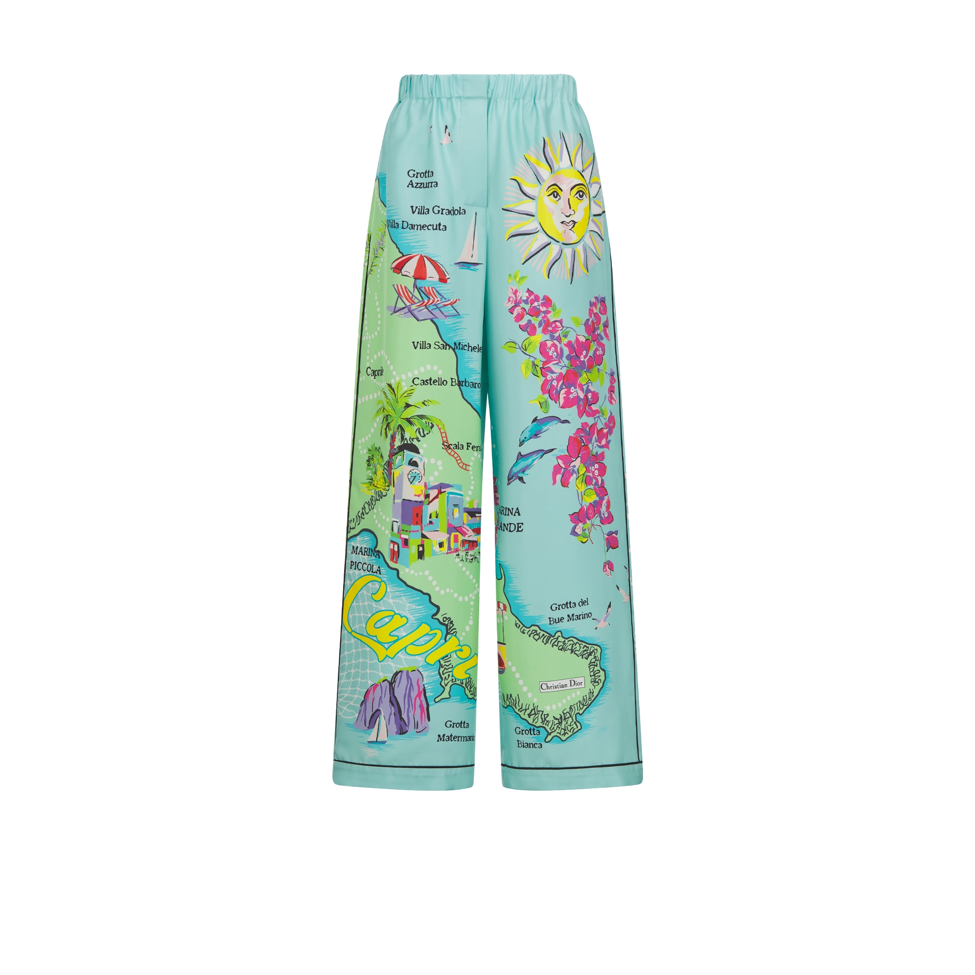 Dior Souvenir Pants Blue Multicolor Silk Twill | DIOR