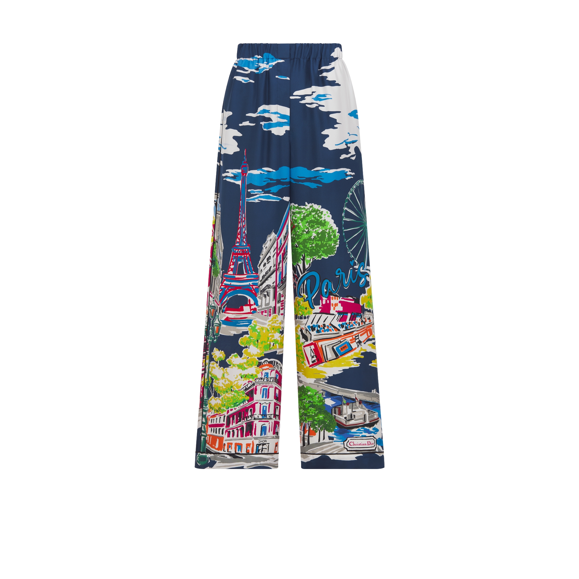 Dior Souvenir Pants Blue Multicolor Silk Twill | DIOR