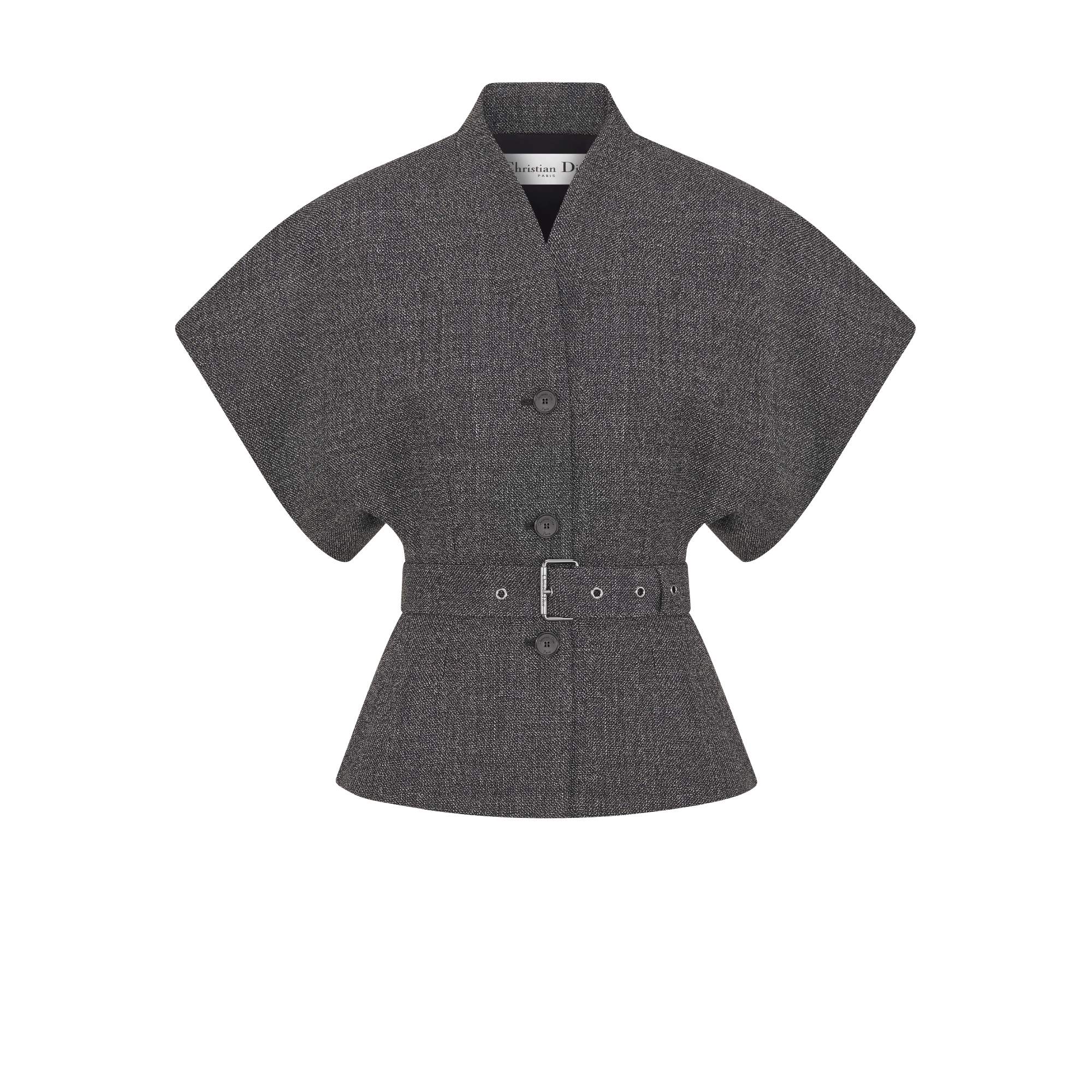 Short-Sleeved Belted Jacket Red Virgin Wool-Cotton-Blend Bouclé | DIOR