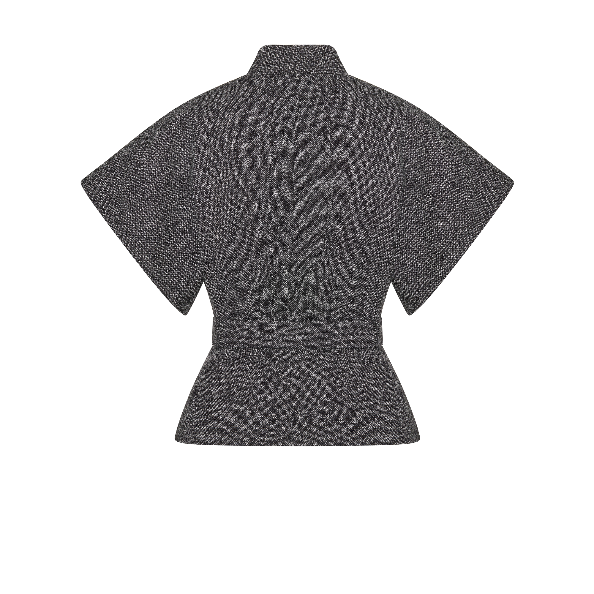 Short-Sleeved Belted Jacket Gray Virgin Wool Tweed | DIOR