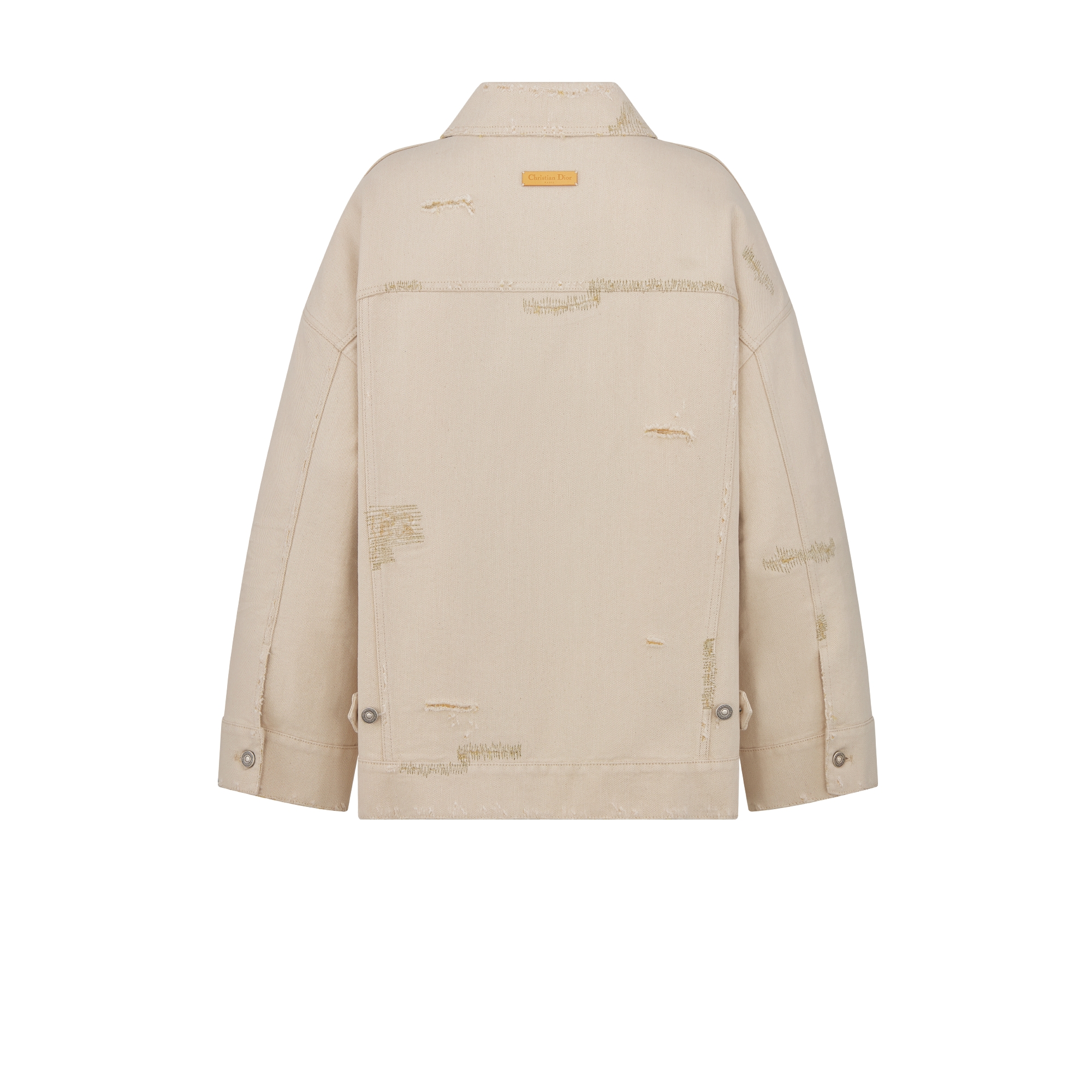 Oversized Belted Jacket Ecru Vintage-Effect Cotton-Blend Denim with ...