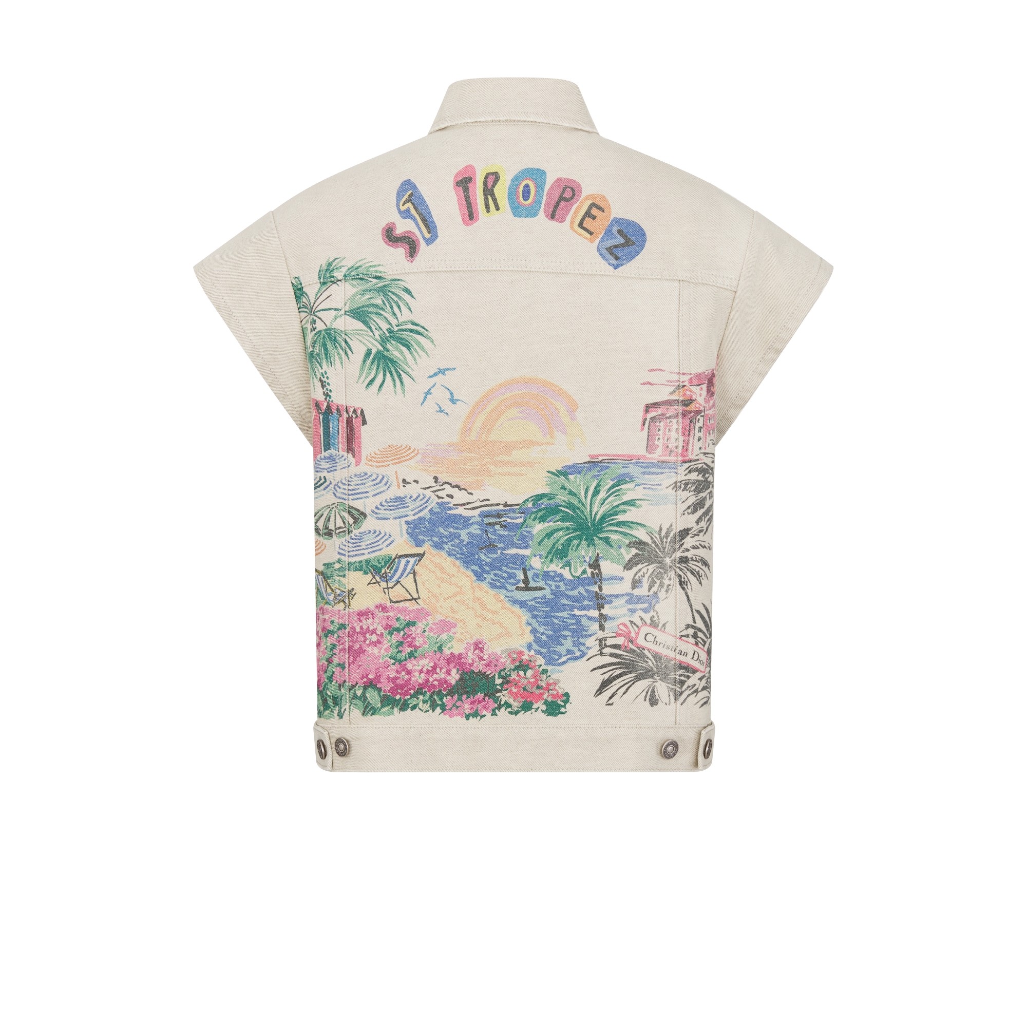 Dior Souvenir Jacket with Cap Sleeves Beige Multicolor Cotton and Linen ...