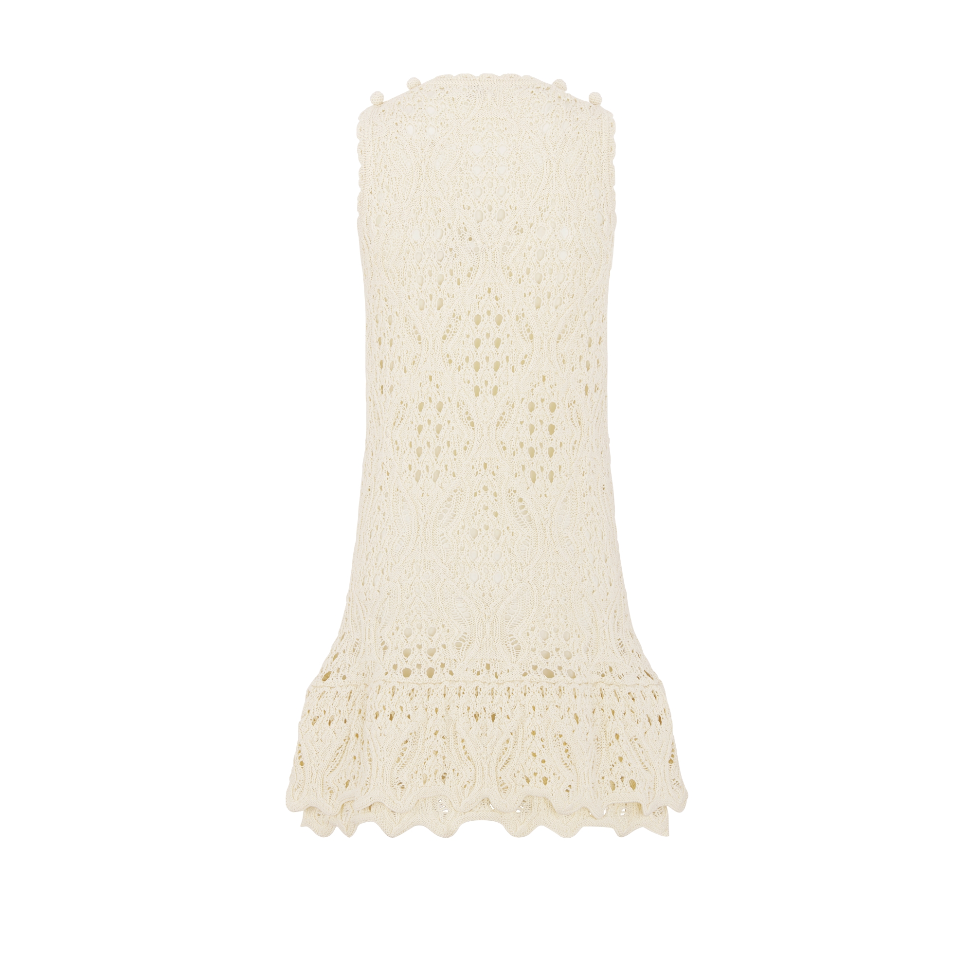 Dioriviera Short Ruffled Dress Ecru Cotton Crochet-Effect Knit with ...