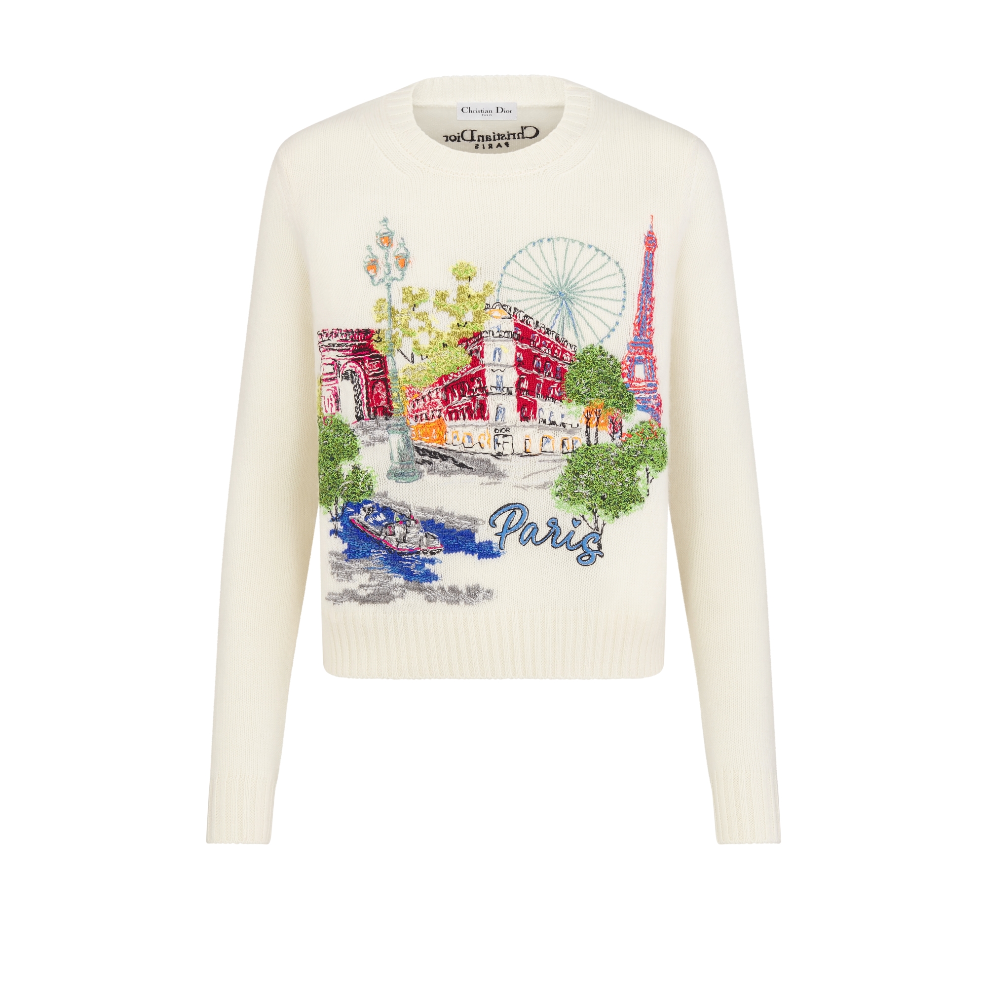 Dior Souvenir Embroidered Sweater White Multicolor Cashmere Knit | DIOR