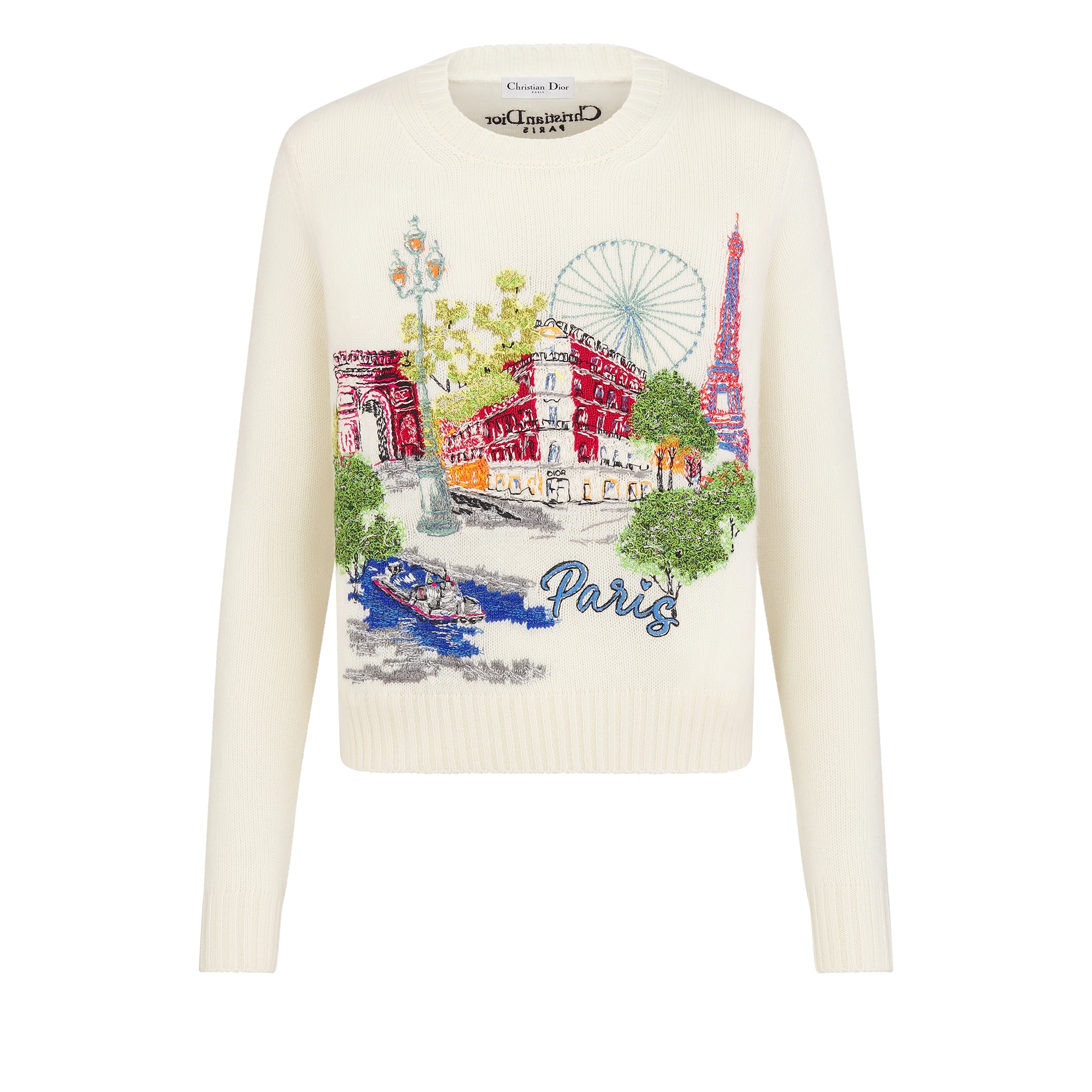 Dior Souvenir Embroidered Sweater White Multicolor Cashmere Knit | DIOR