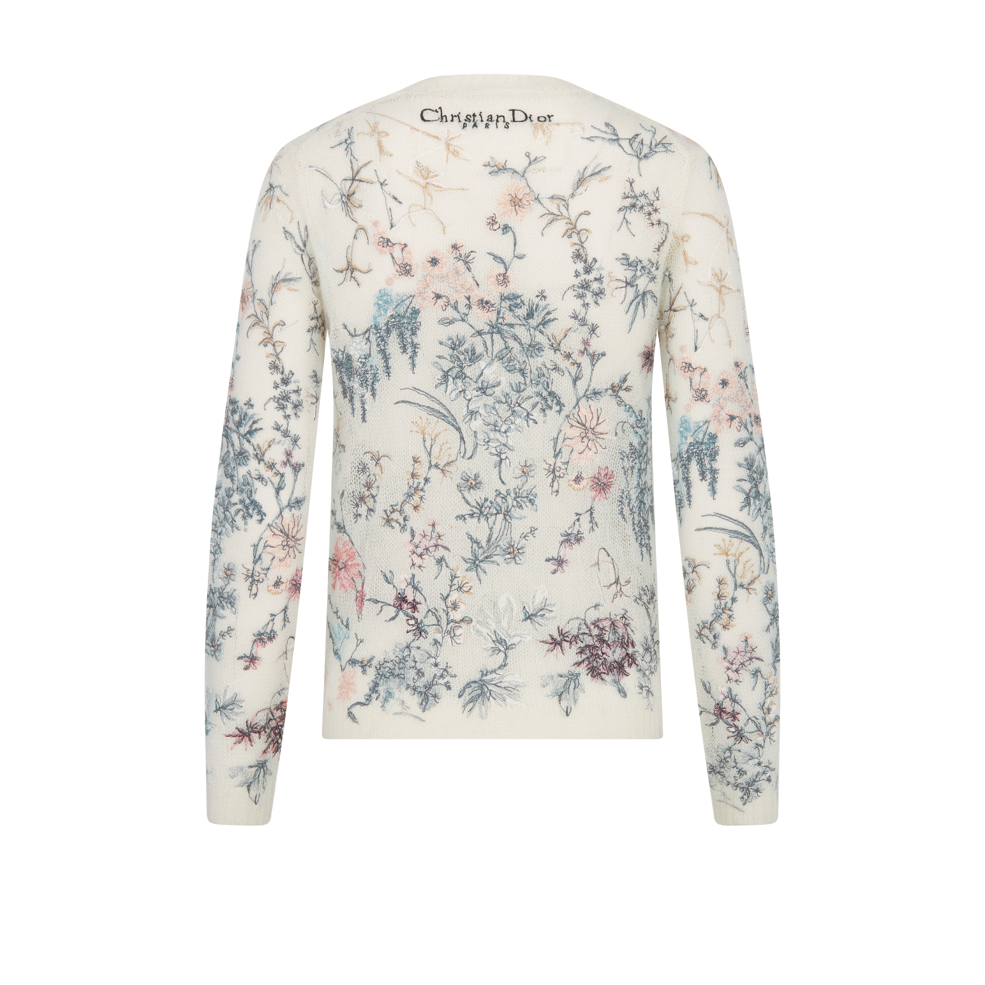 Embroidered Sweater White Silk-, Mohair- and Alpaca-Blend Knit with ...