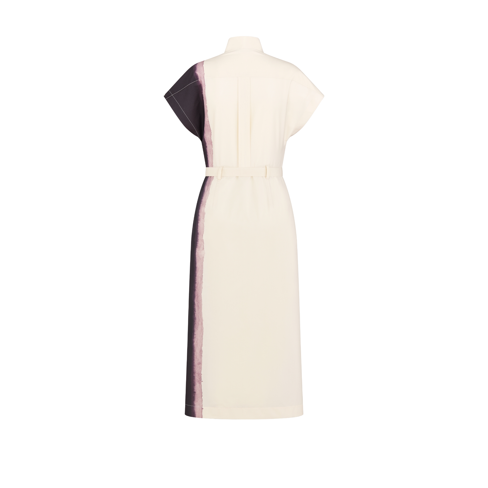 Robe mi-longue ceinturée Popeline de coton et soie blancs à motif Dior ...