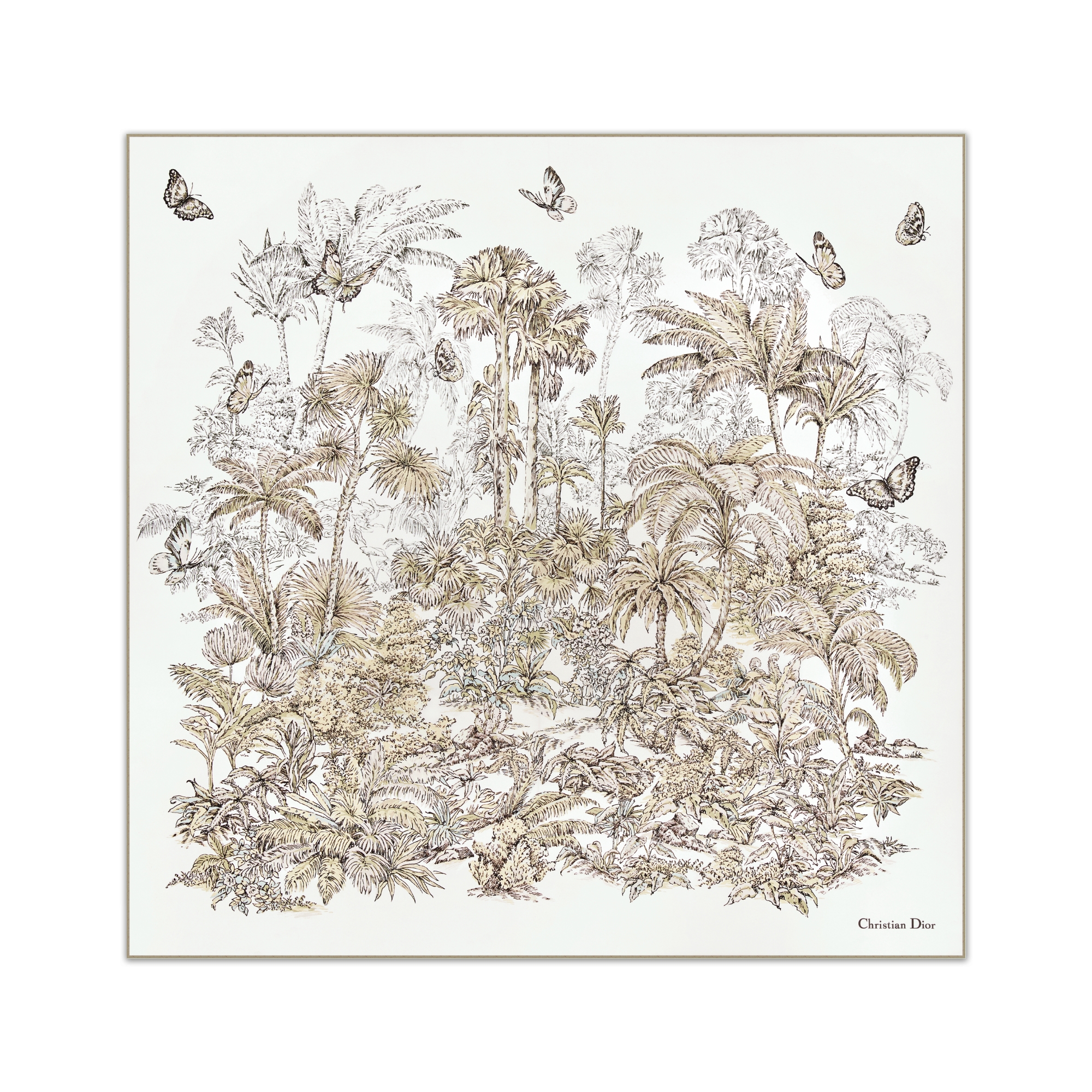 Foulard quadrato 90 Toile de Jouy Palms Dioriviera Twill di seta bianco ...