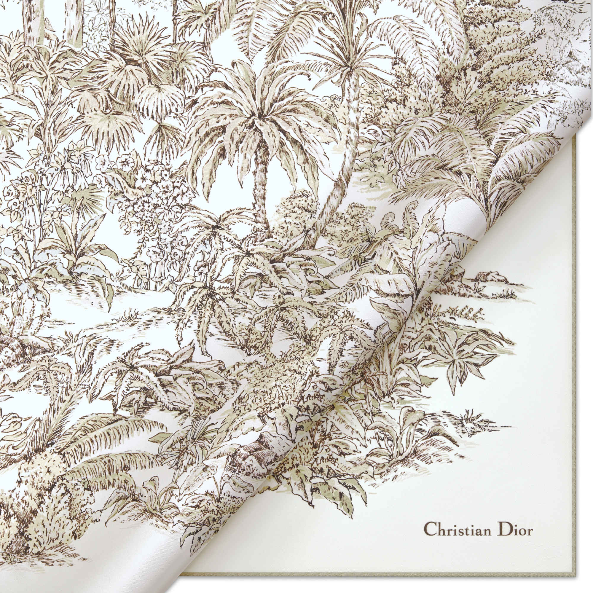 Foulard quadrato 90 Toile de Jouy Palms Dioriviera Twill di seta bianco ...