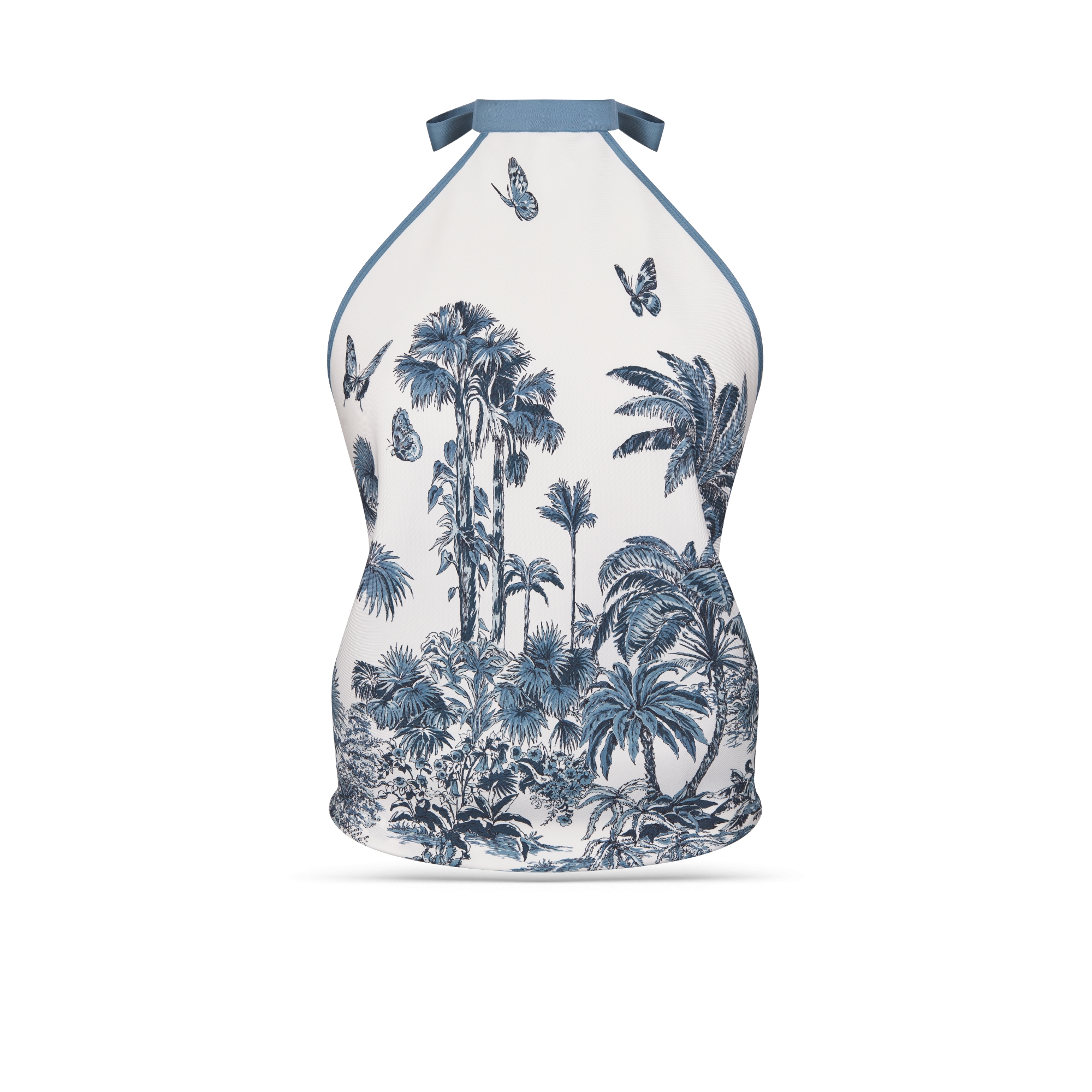 Dioriviera Toile de Jouy Palms Dior Silk Top White and Navy Blue Silk ...