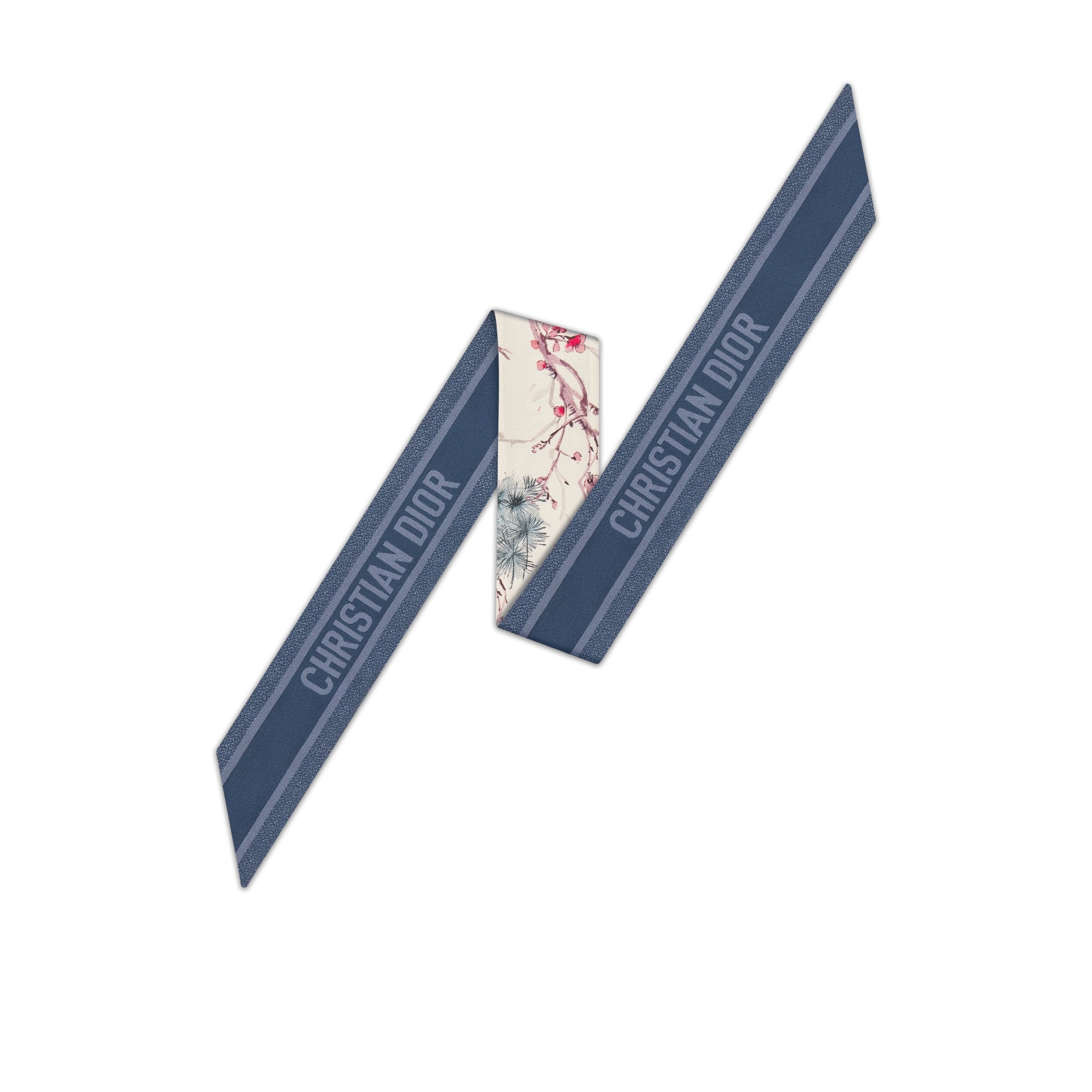 Dior Pine Tree Mitzah Scarf White and Deep Blue Silk Twill | DIOR