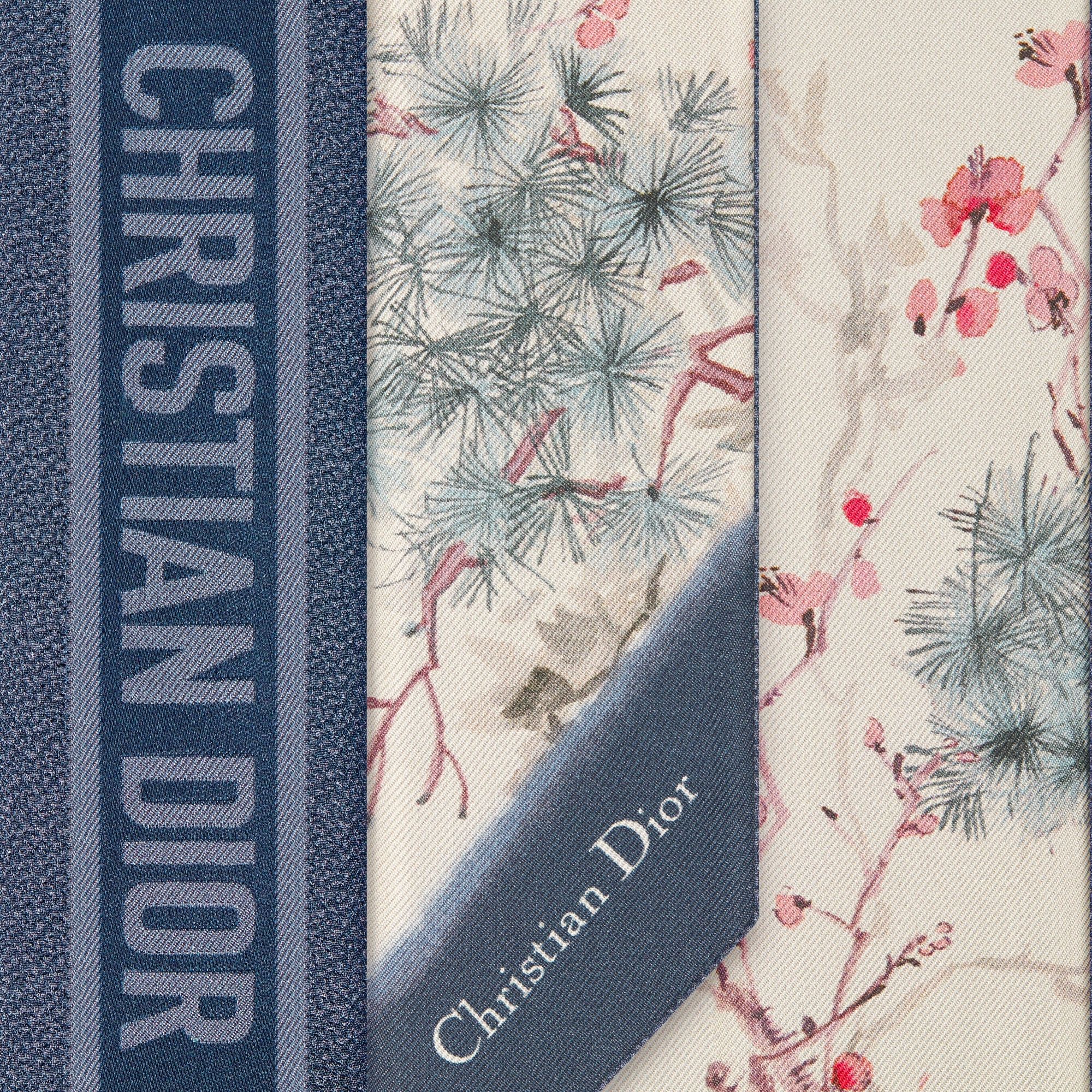 Dior Pine Tree Mitzah Scarf White and Deep Blue Silk Twill | DIOR