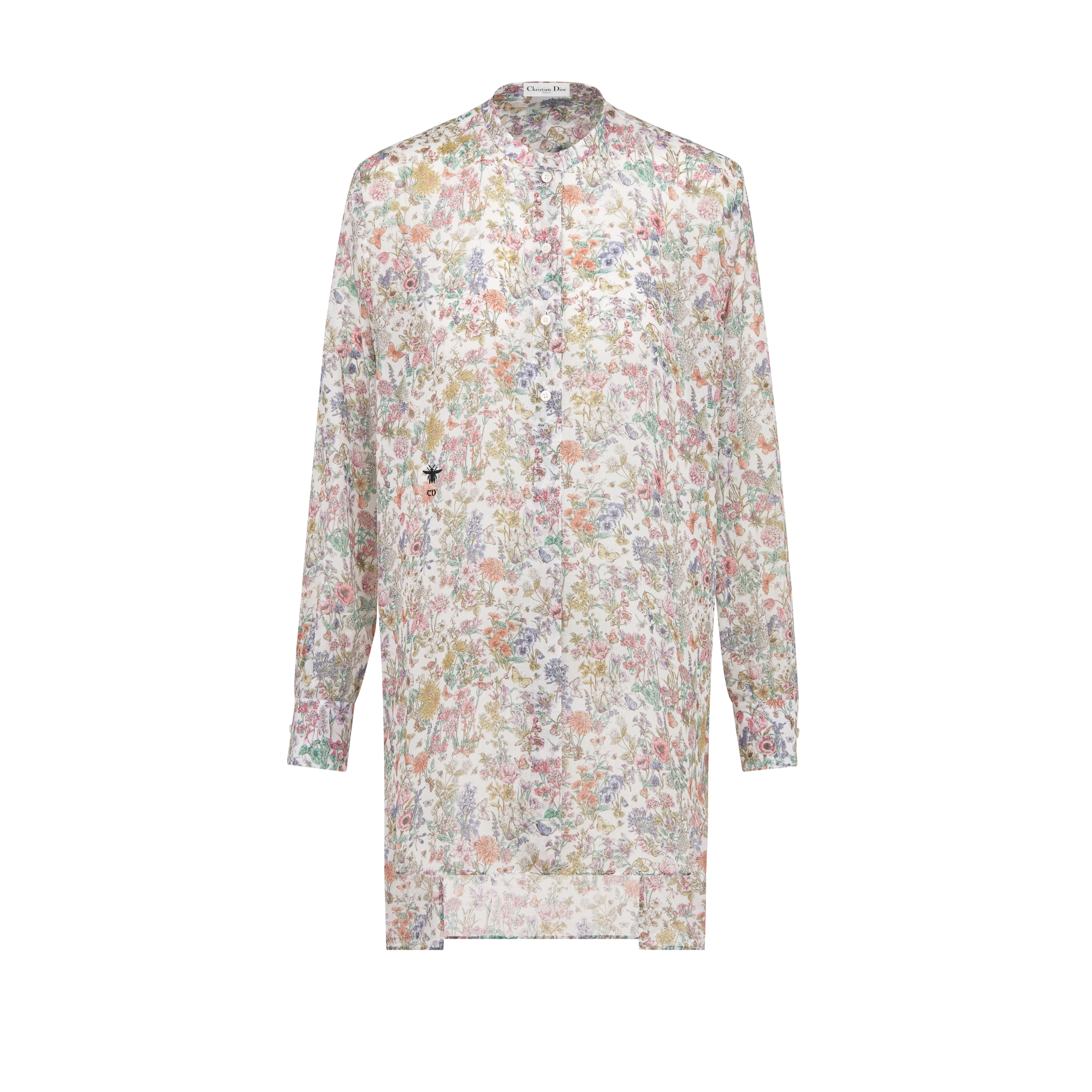 Long Blouse Cotton Muslin with Multicolor Dior Flowers Calendar Allover ...