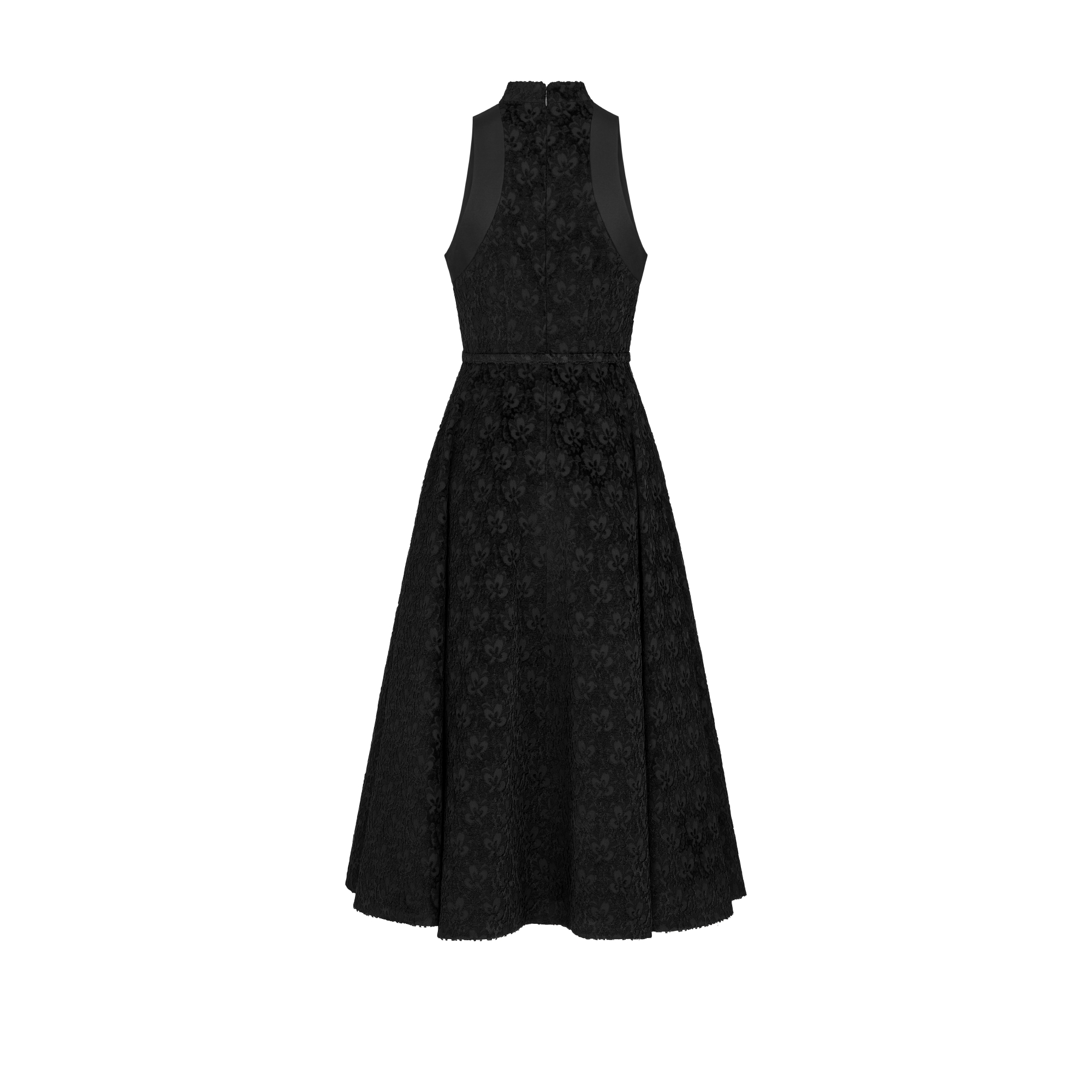 Mid-Length Flared Dress with Belt Black Silk and Cotton Jacquard Velvet ...
