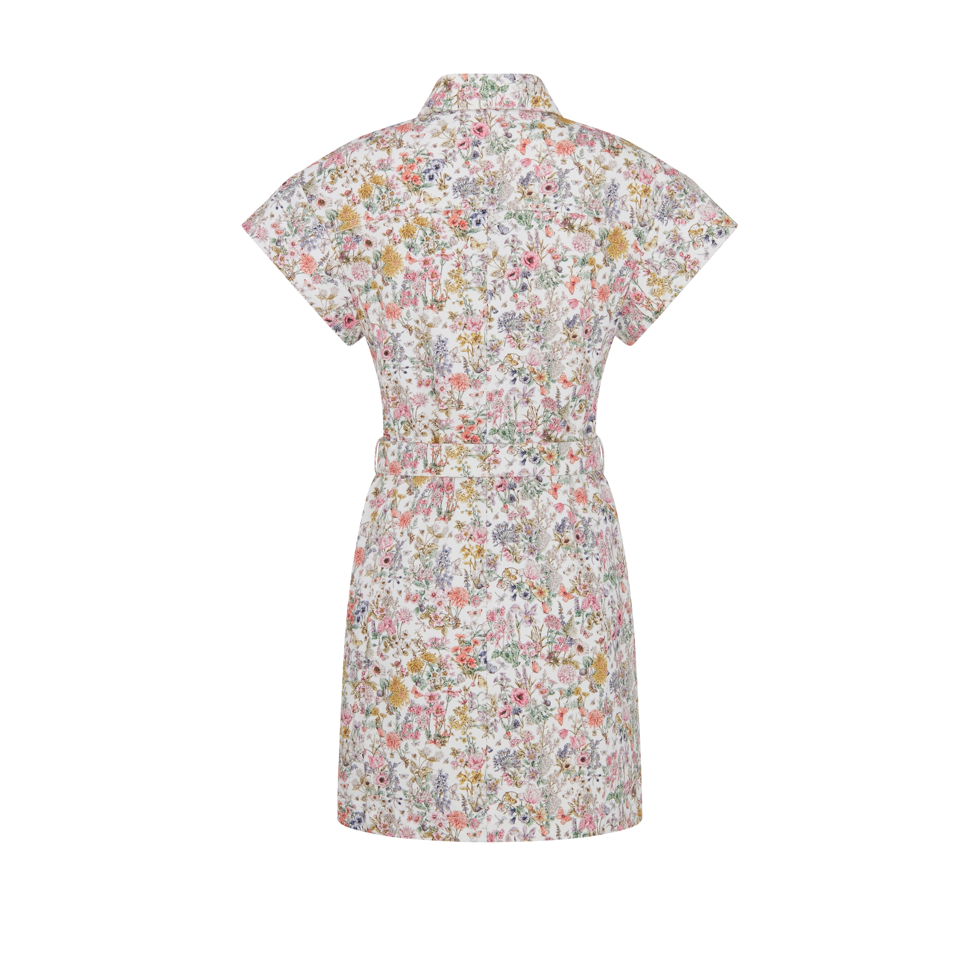 Robe-chemise courte ceinturée Denim de coton à motif Dior Flowers ...