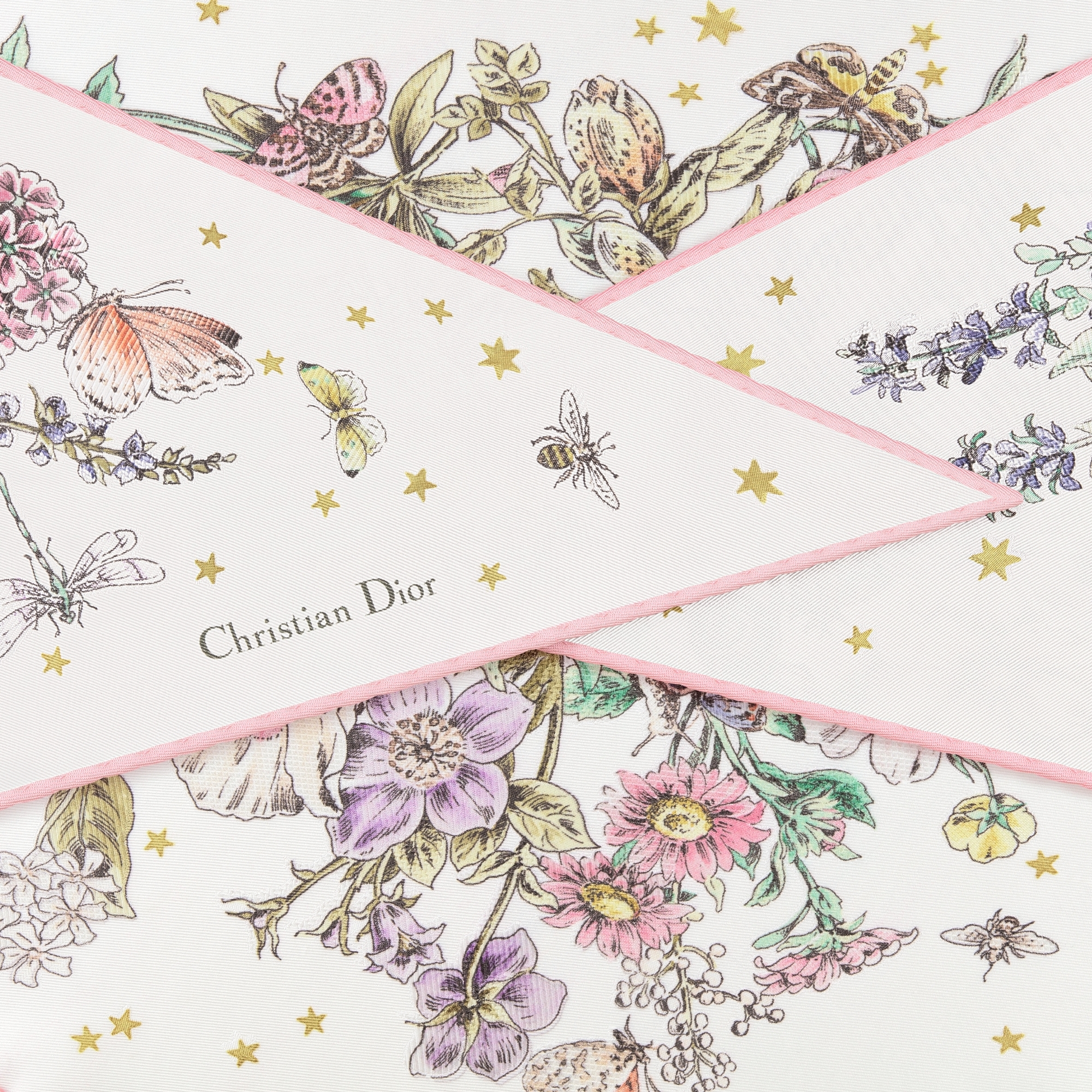 Dior Zodiac Flowers Triangle Scarf White Multicolor Silk Jacquard | DIOR