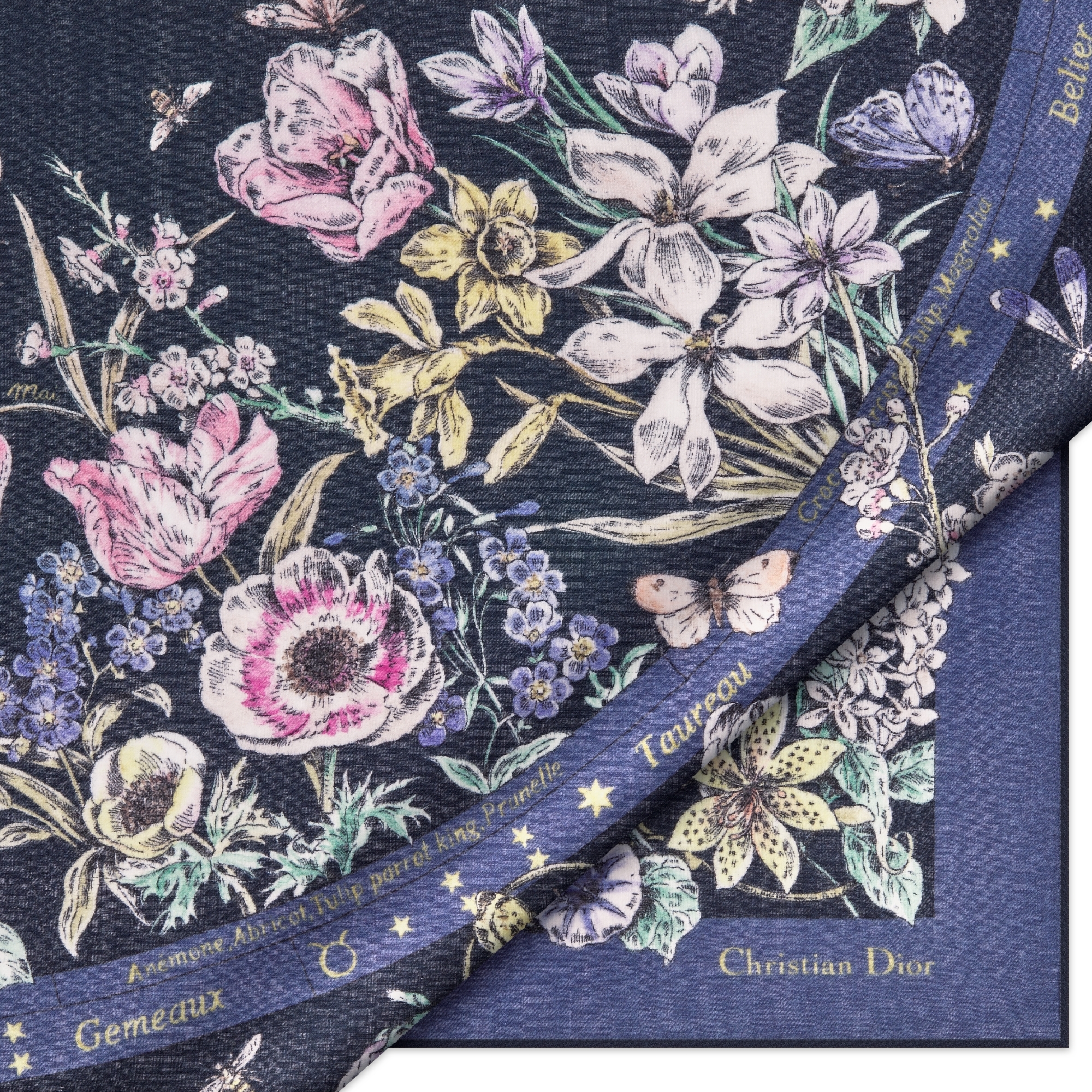 Dior Astral Flowers Shawl Deep Blue Multicolor Cashmere | DIOR