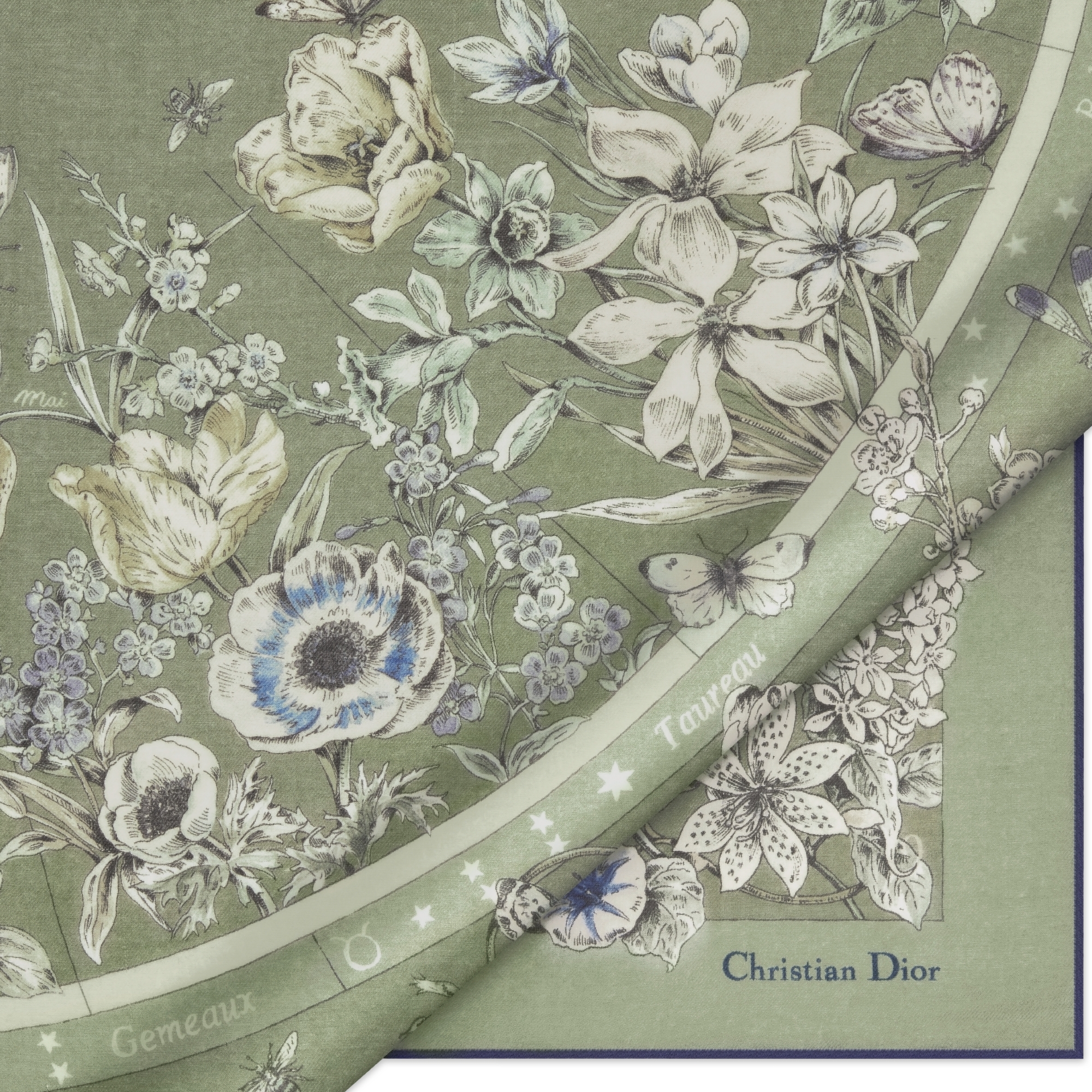 Dior Astral Flowers Shawl Khaki Multicolor Cashmere | DIOR