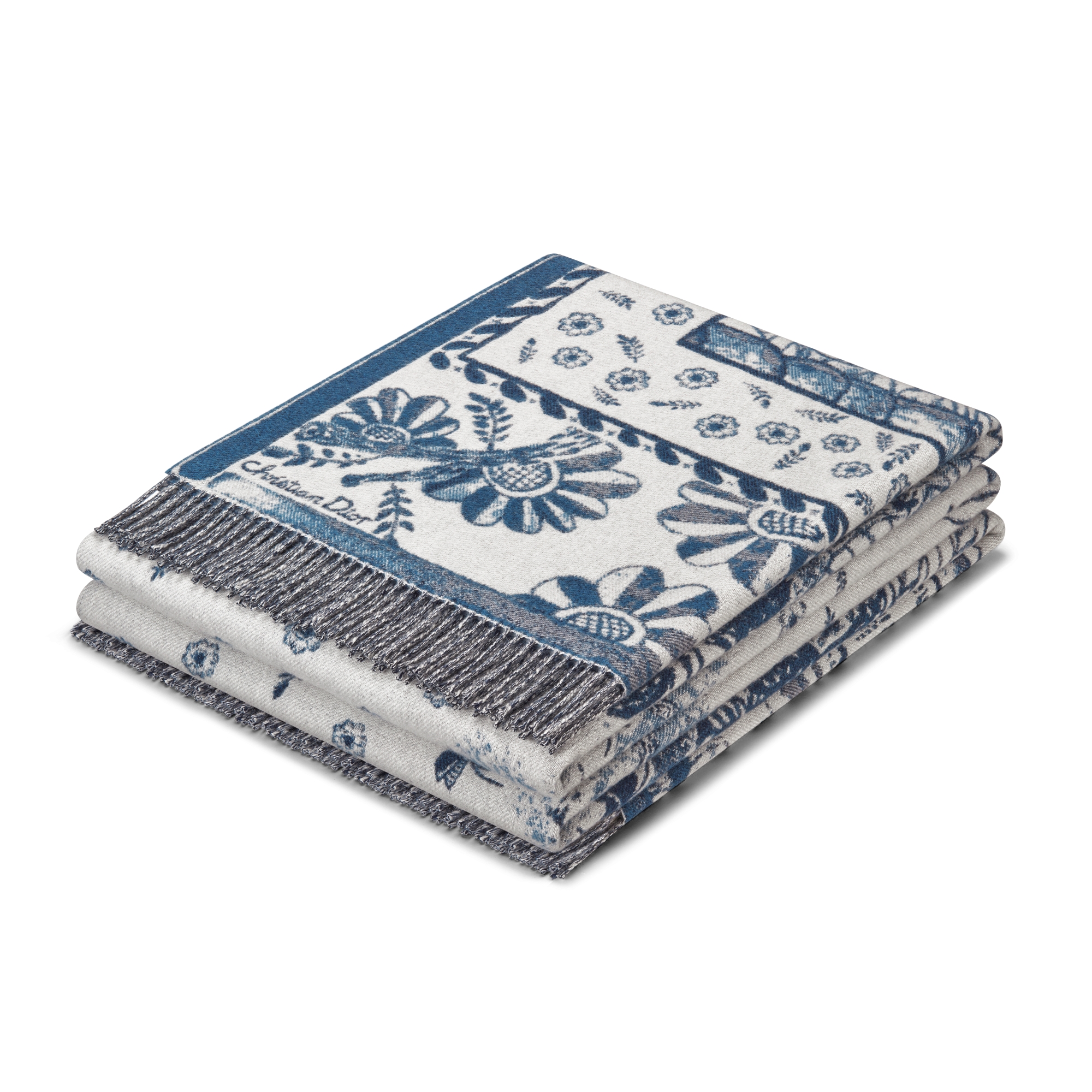 Plaid DIOR AND HYLTON NEL Laine et cachemire gris et bleus | DIOR